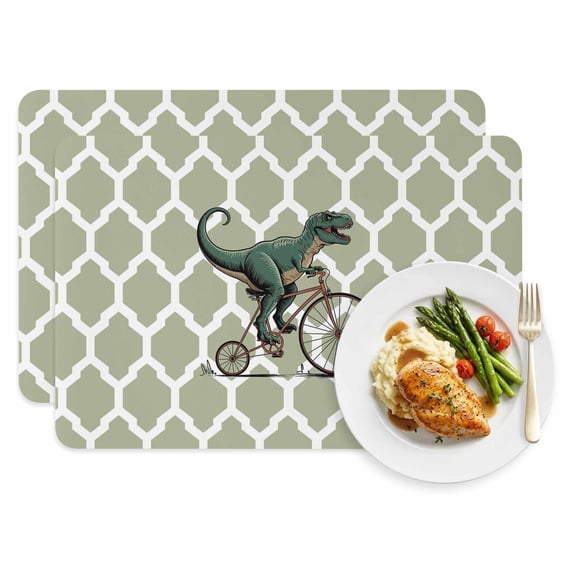 Dinosaur Riding Bike Leather Placemats Set of 2, 12x18 Inch, Vintage ...