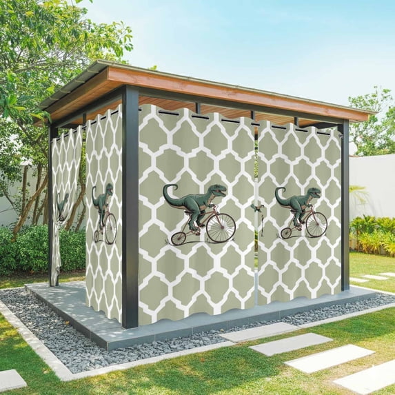 Dinosaur Riding Bike Outdoor Curtains for Patio Waterproof, Vintage ...