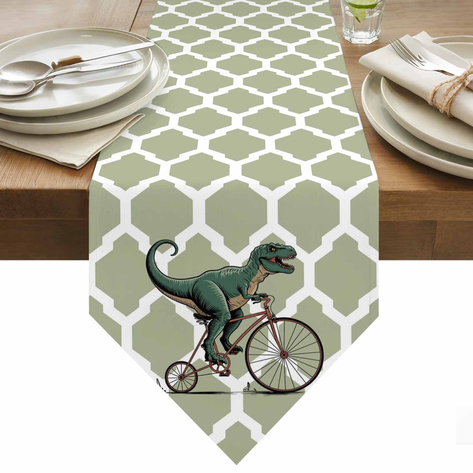 Dinosaur Riding Bike Table Runner 72 Inches Long Vintage Green ...