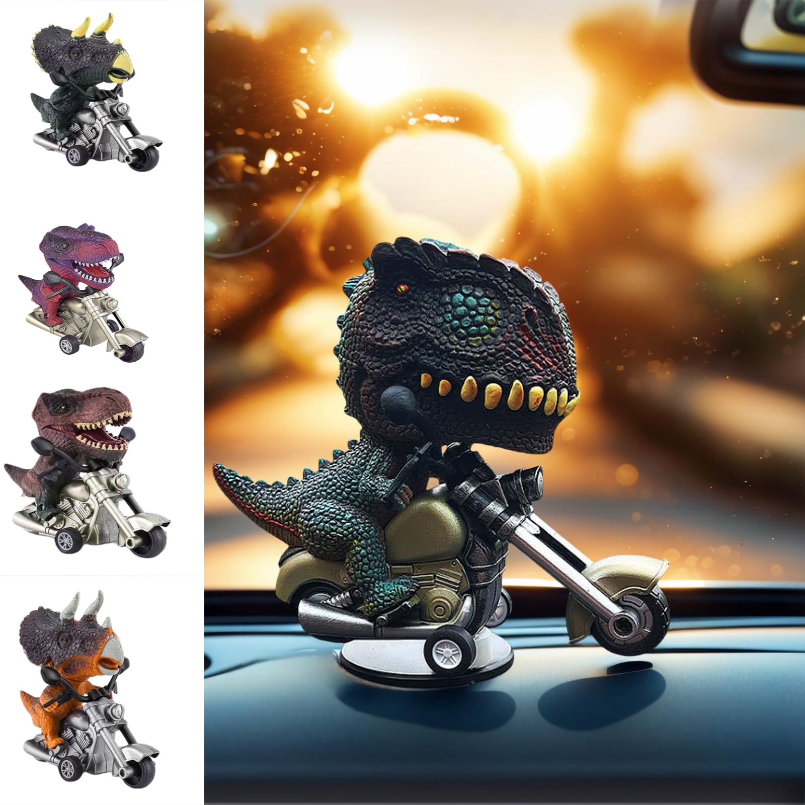 Dinosaur Riding Motorcycle Figurine – Drift Car Dashboard Ornament ...