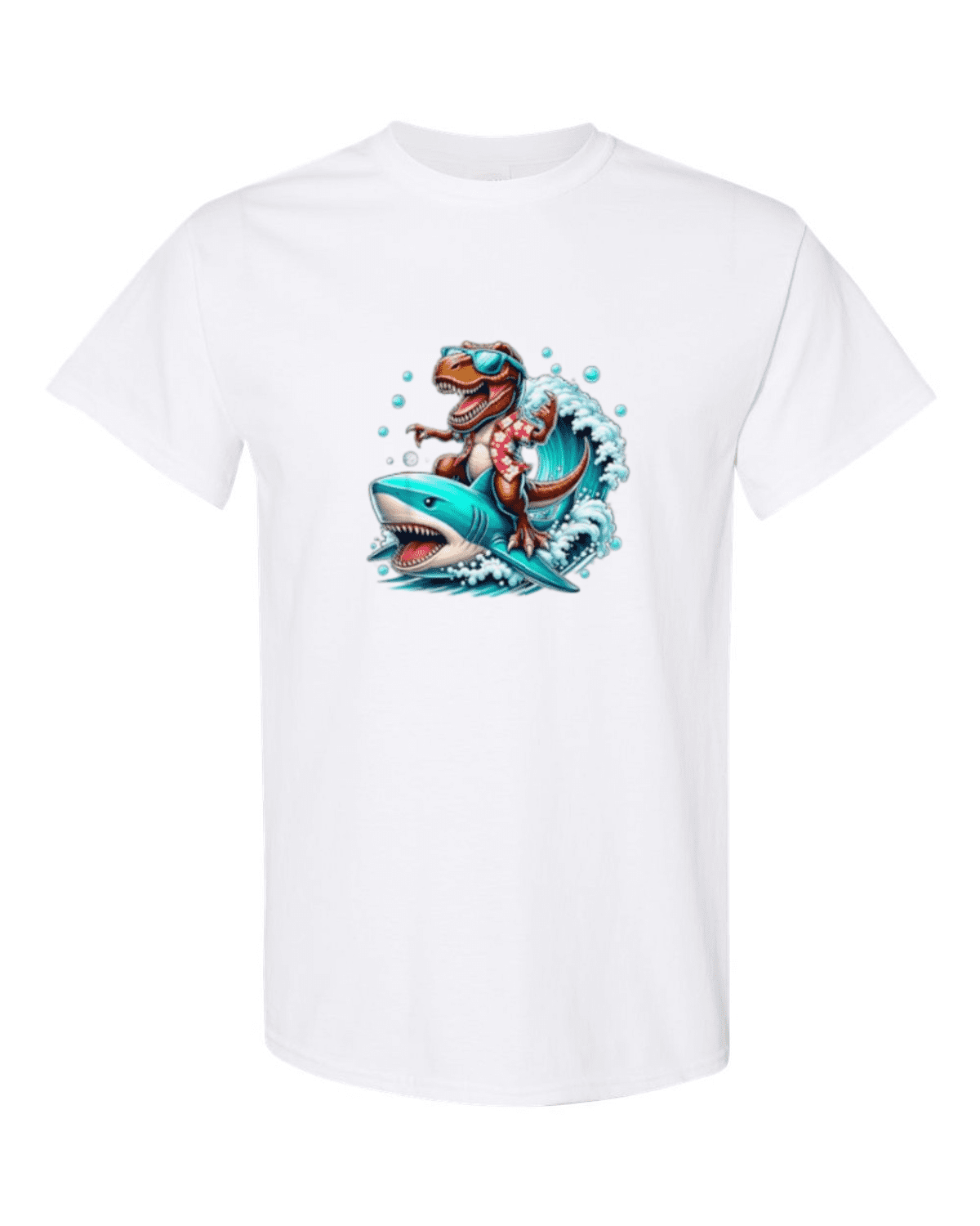 Dinosaur Riding Shark On Beach Summer Vibes Graphic Unisex T-Shirt, for ...