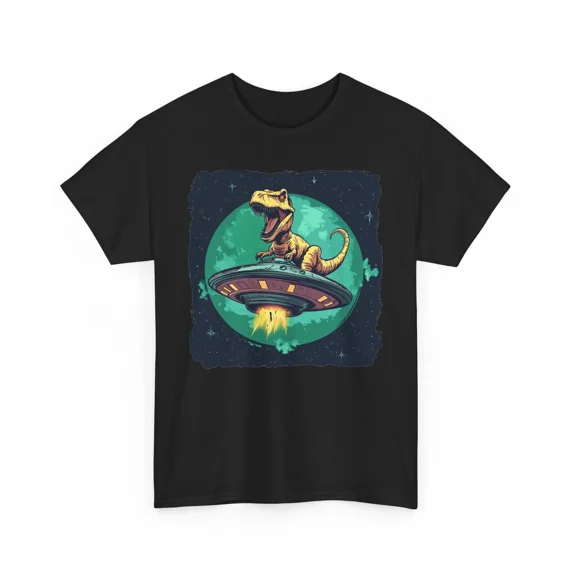 Dinosaur Riding UFO Unisex T-Shirt - Funny T-Rex Space Alien Tee, S-5XL ...