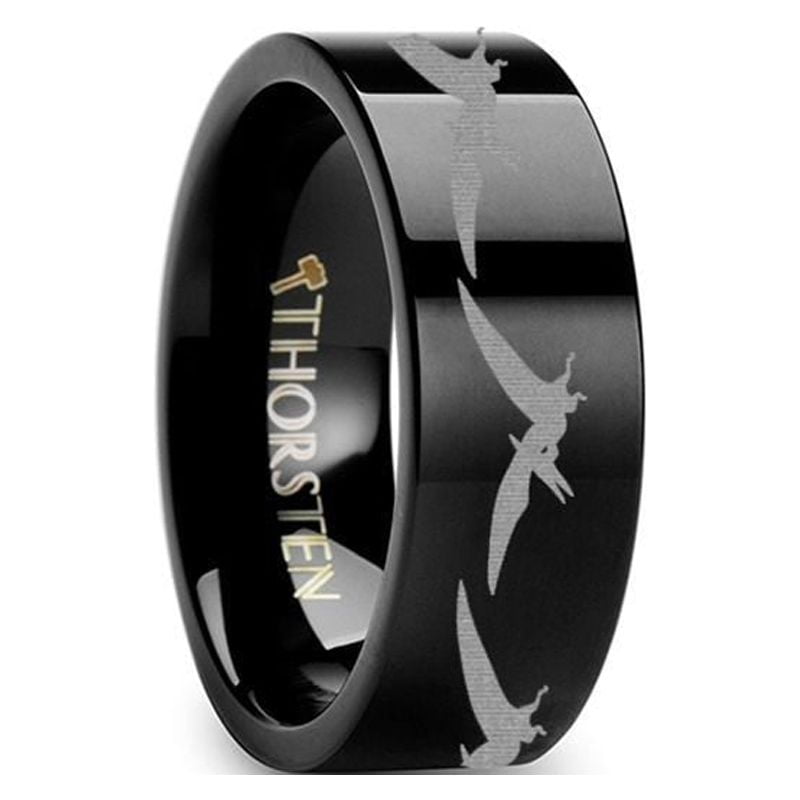 Dinosaur Ring Teradactyl Ring Prehistoric Paleo Engraved Flat Black ...