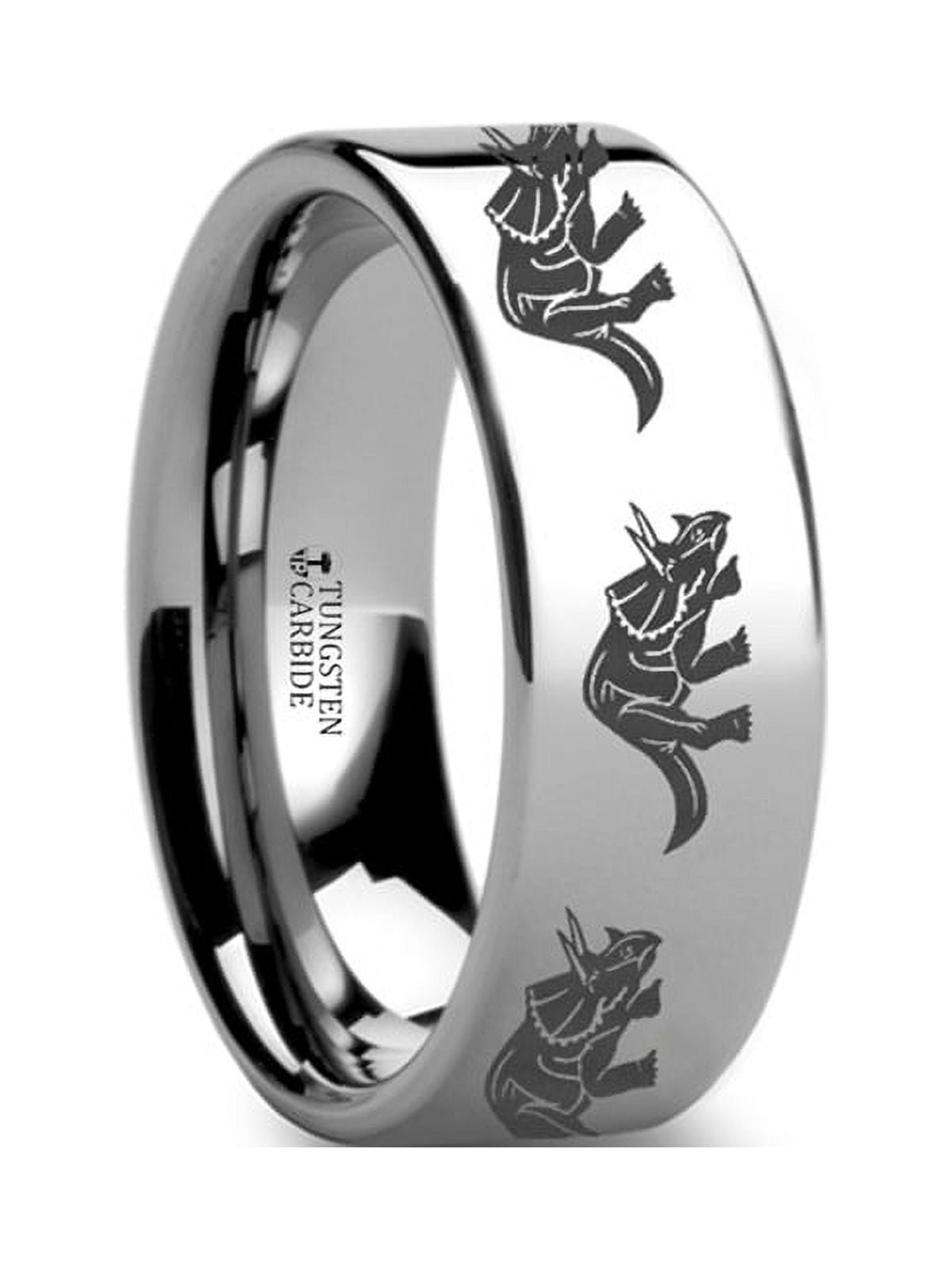Dinosaur Ring Triceratops Ring Prehistoric Paleo Engraved Flat Tungsten ...