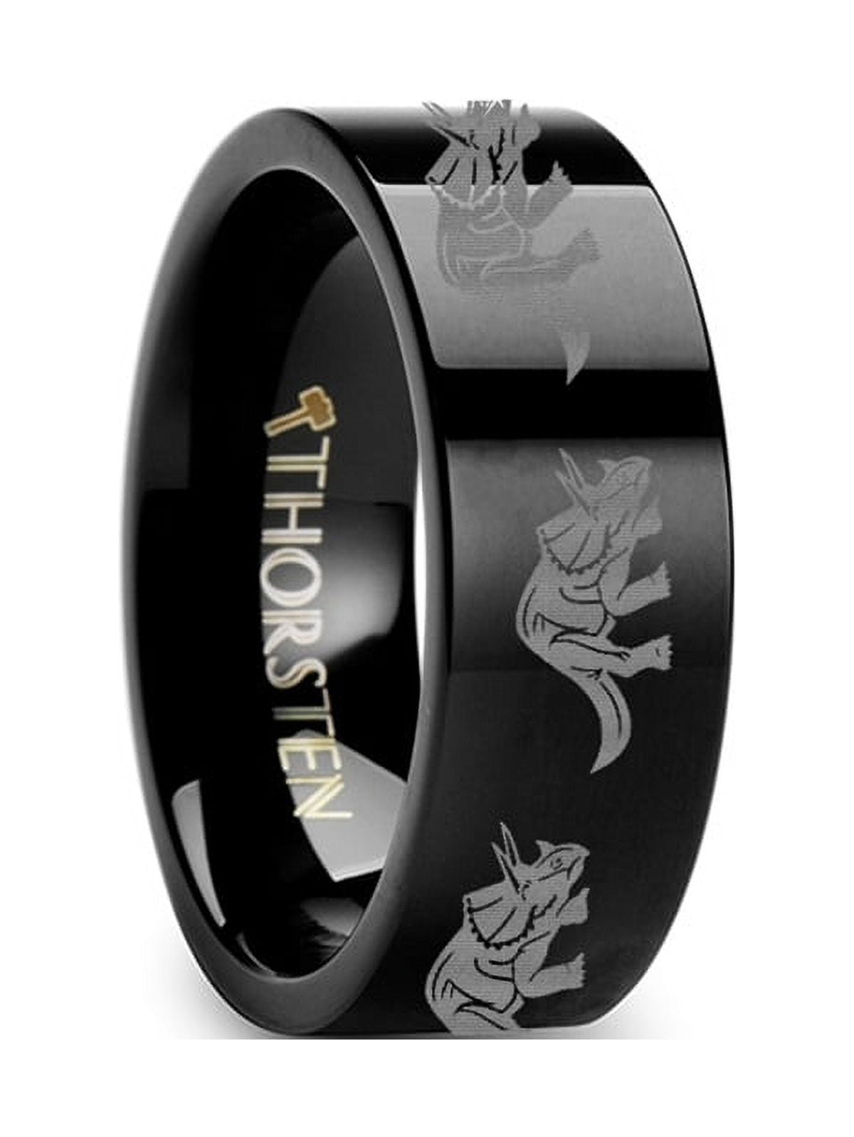 Dinosaur Rings Triceratops Ring Prehistoric Paleo Engraved Flat Black ...