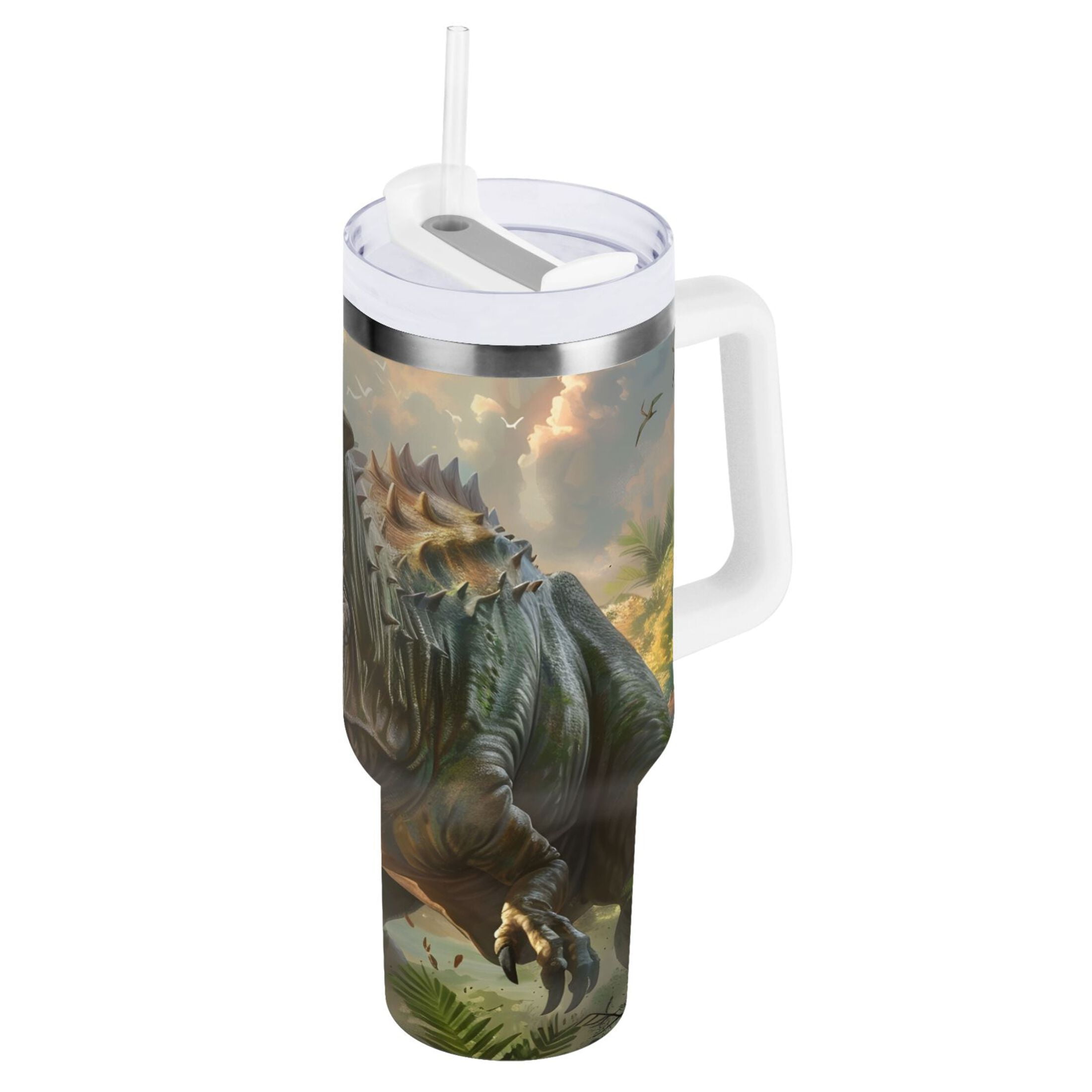 Dinosaur Roar 30 oz Tumbler with Handle and Straw Lid Vacuum Insulated ...