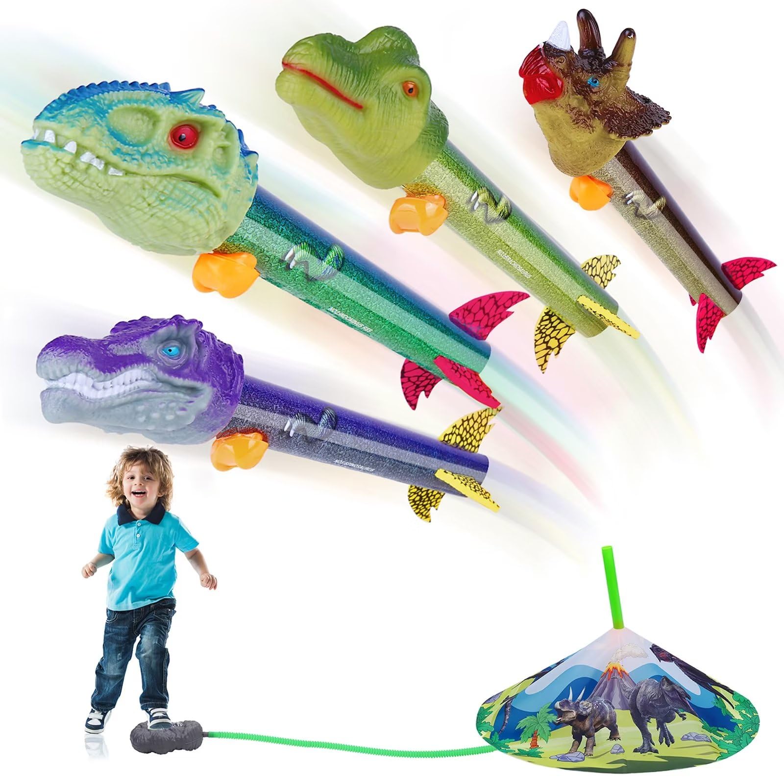 Dinosaur Rocket Launcher for Kids - Launch Up to 100 Ft, 4 Dinosaur ...