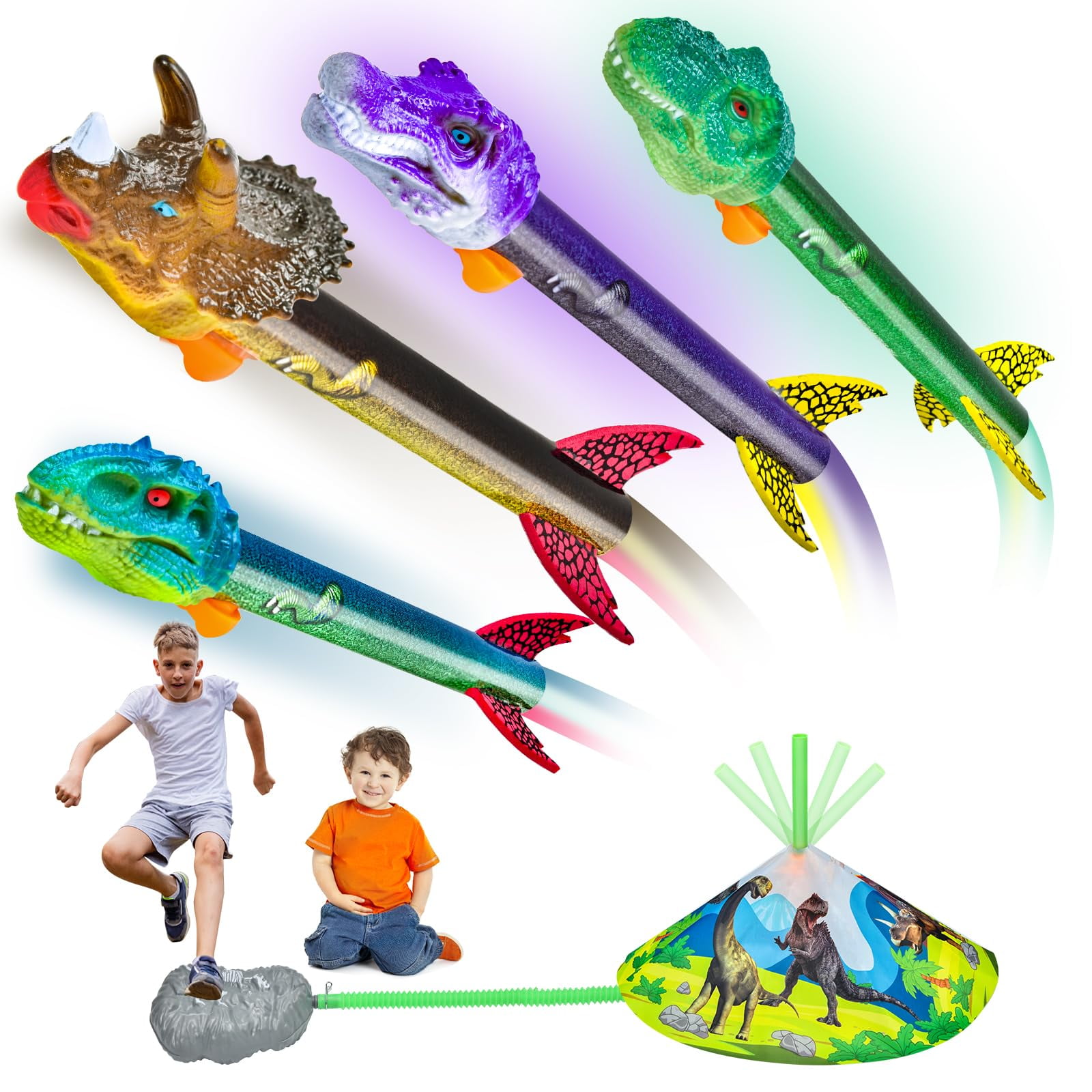 Dinosaur Rocket Launcher for Kids-Launch up to 100 ft.4 Colorful Dinos ...