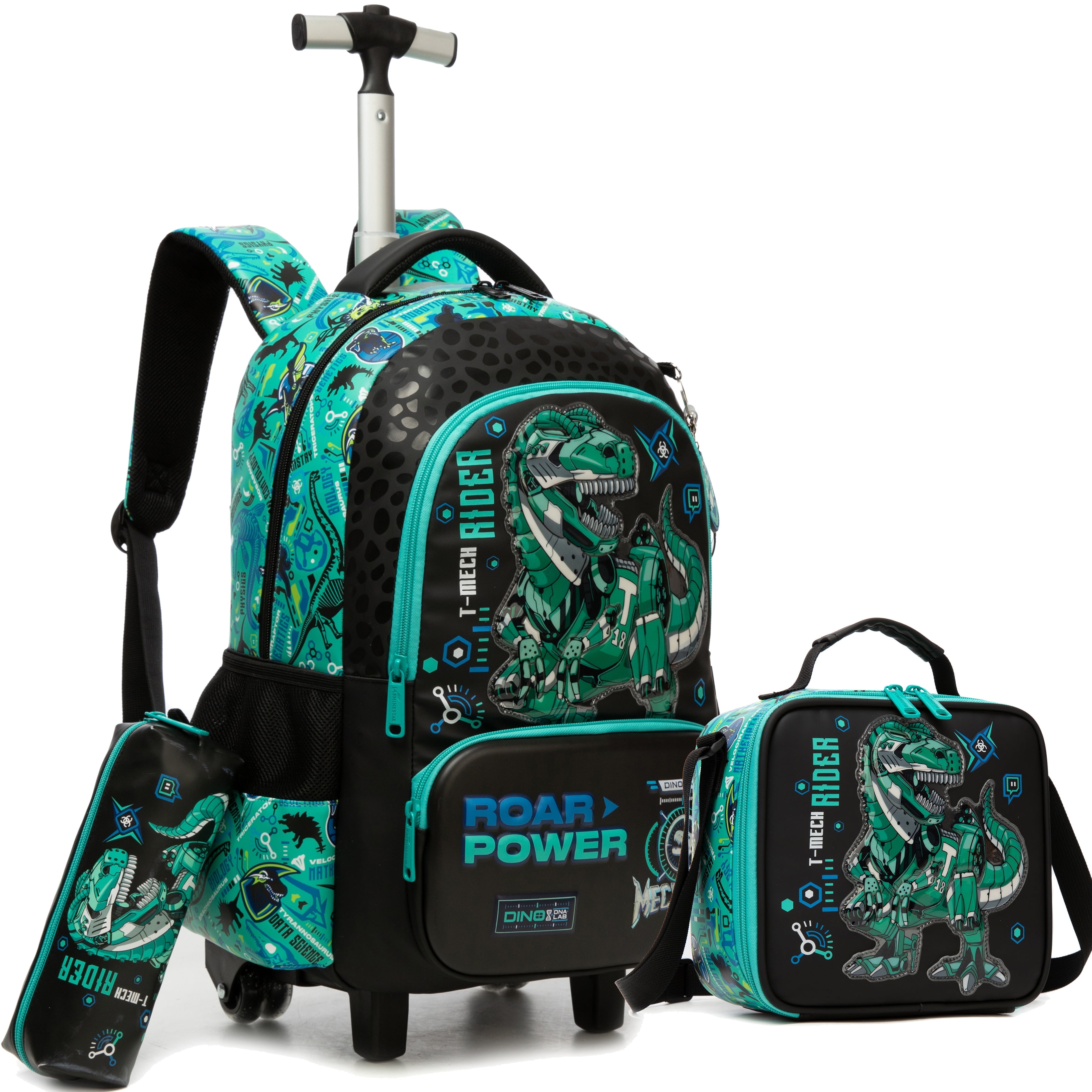 Dinosaur Rolling Kids Backpack for Boys Roller Backpacks 3-Piece School ...