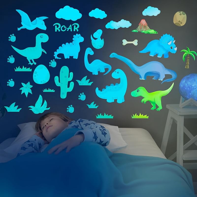 Dinosaur Room Decor,Glow in The Dark Dinosaur Wall Decals for Boys ...