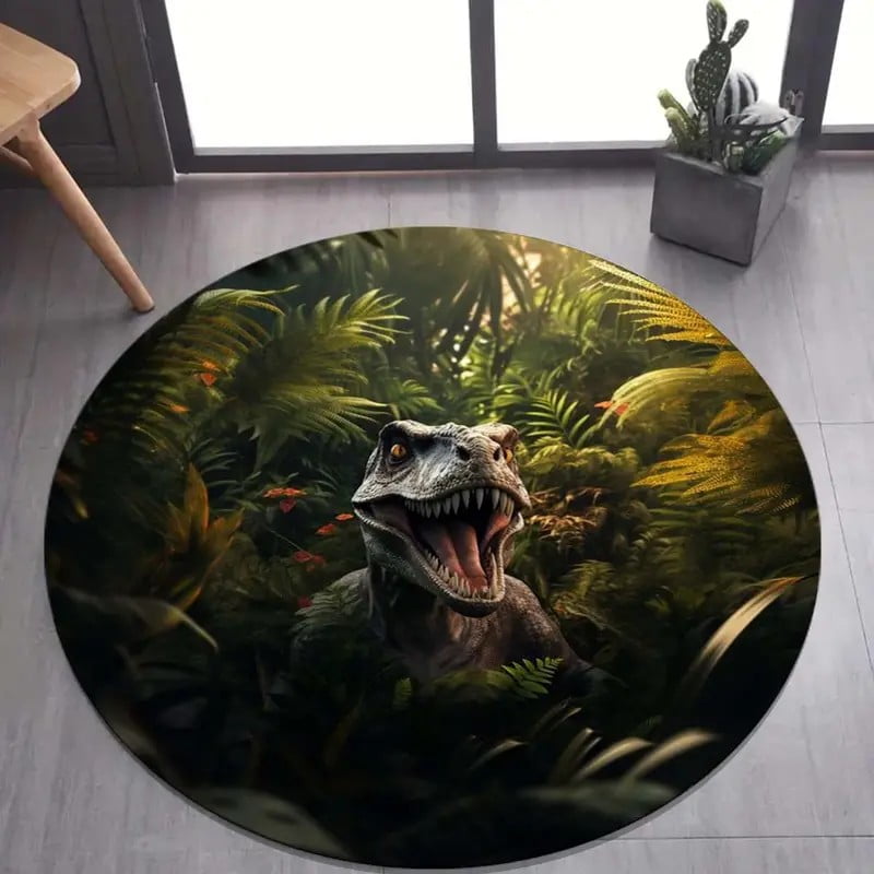 Dinosaur Round Area Rug for Living Room, Bedroom, and Play Area Rug ...