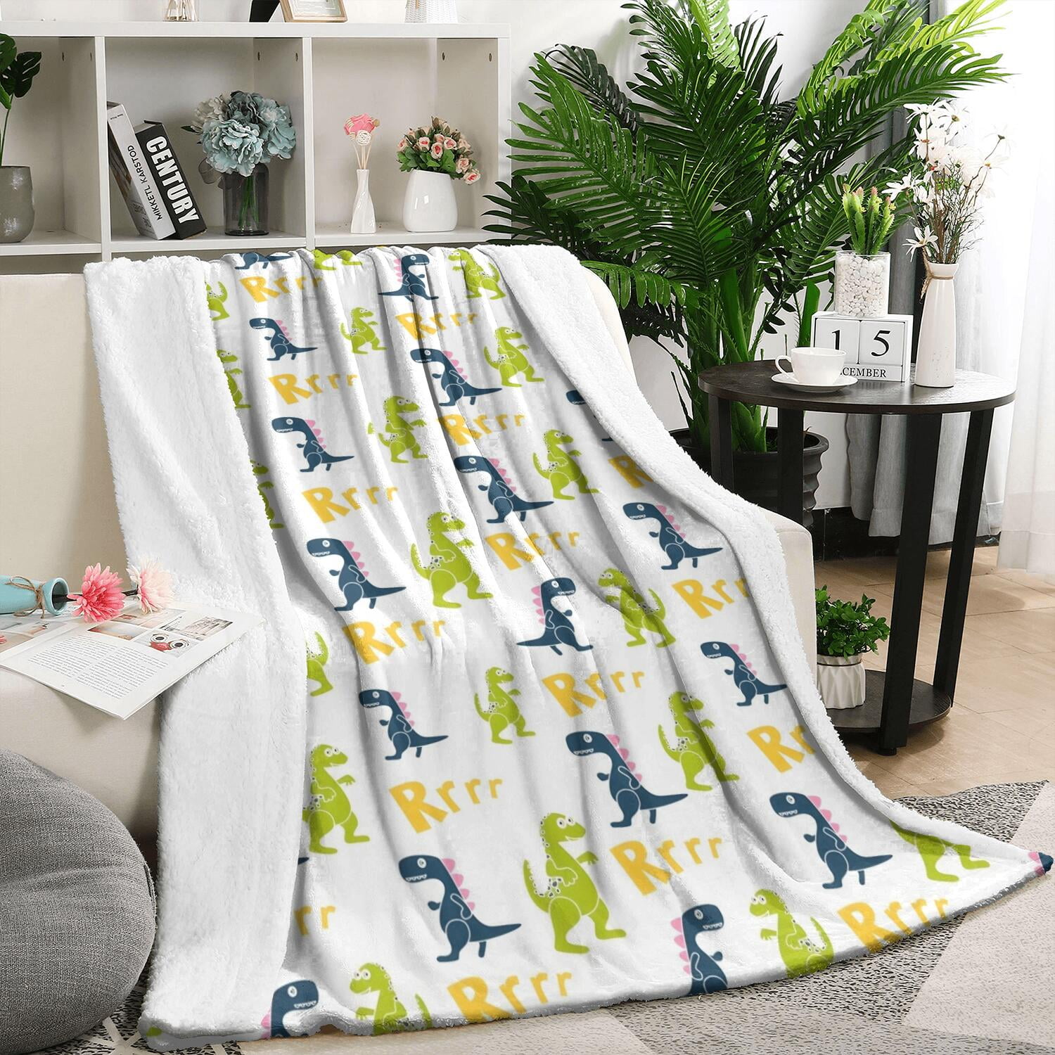 Dinosaur with Rrrr Pattern Blanket,Comfortable Soft Lamb Wool Throw ...