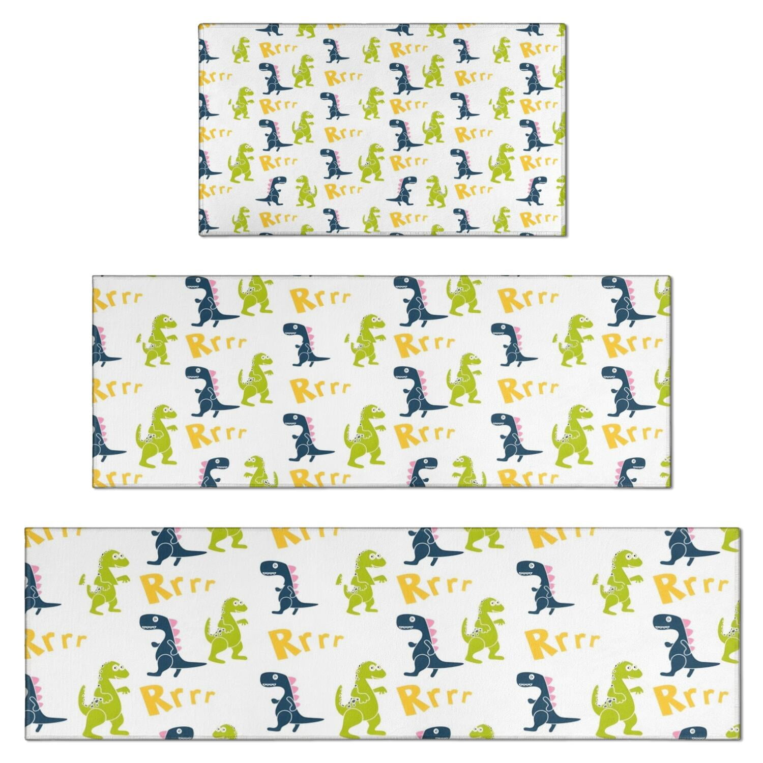Dinosaur with Rrrr Pattern Kitchen Rugs Sets Of 3,Kitchen Runner Rugs ...
