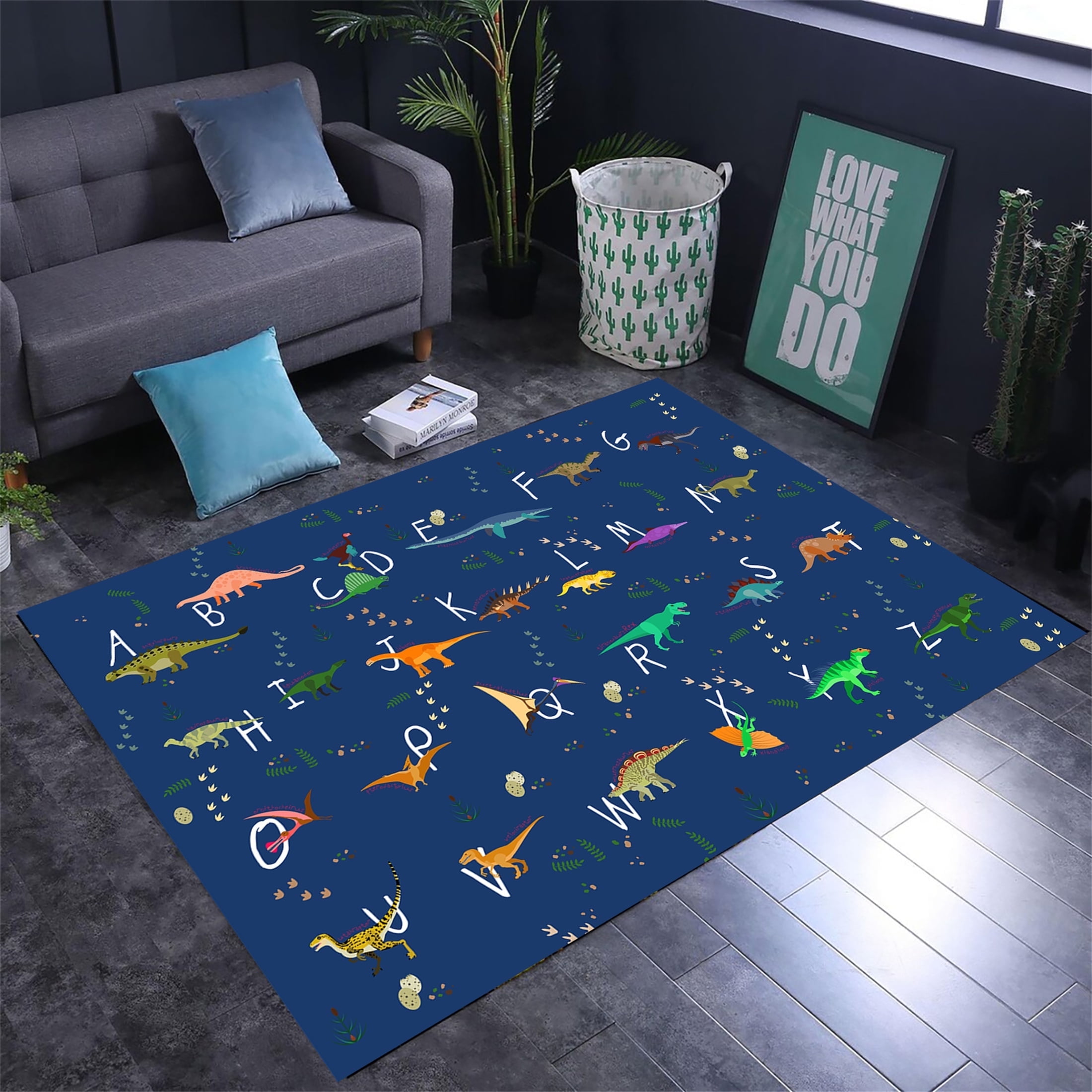 Dinosaur Rug for Bedroom,3'x5' Non-Slip ABC Rug for Playroom,Living ...