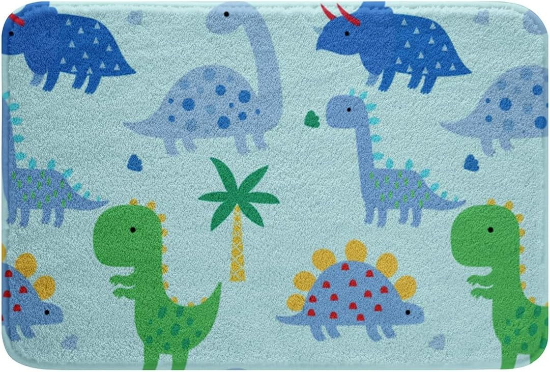 Dinosaur Rugs Watercolor Teal Blue Green Dino Bath Rugs Boys Cartoon ...