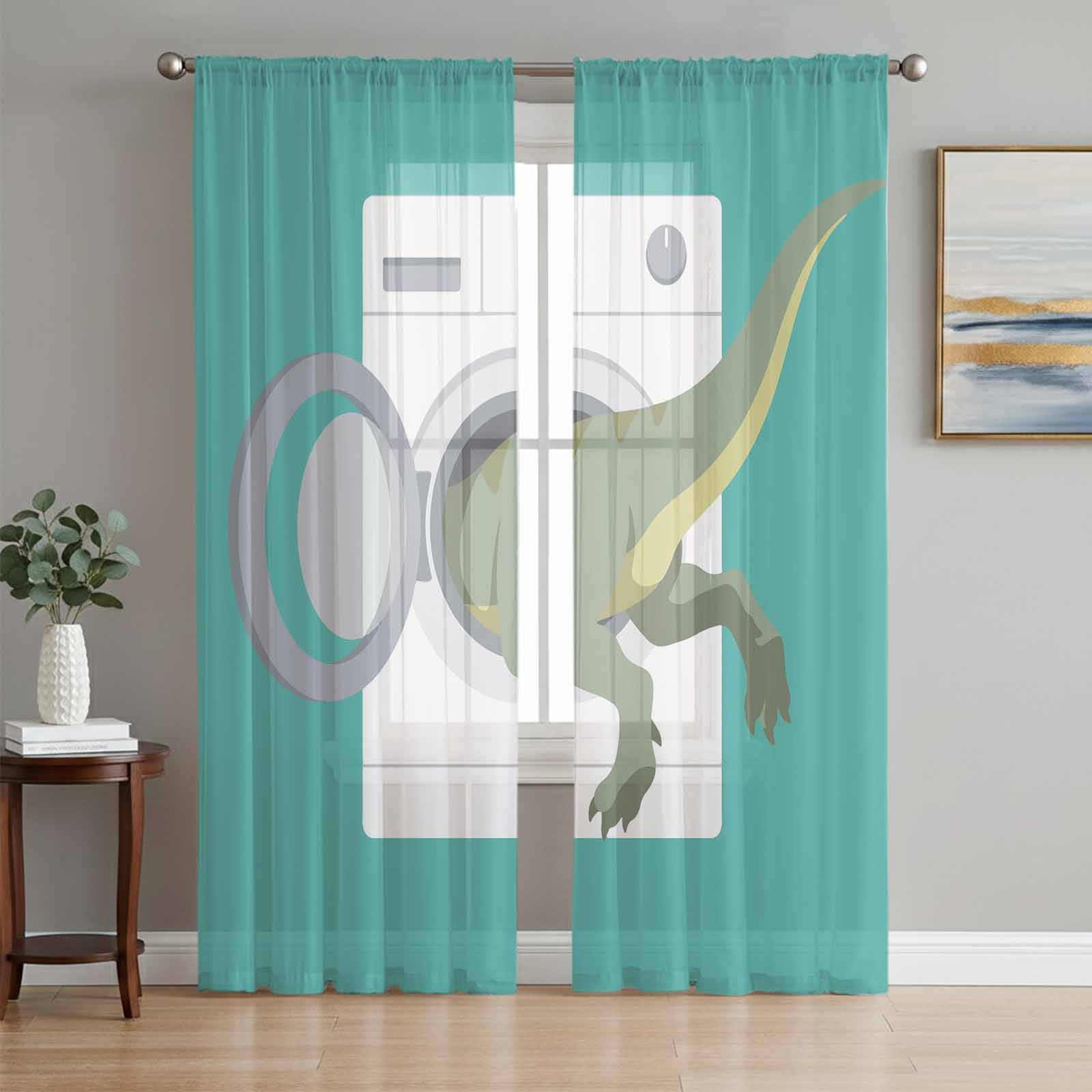 Dinosaur Sheer Curtains for Living Room Bedroom Teal Laundry Room ...