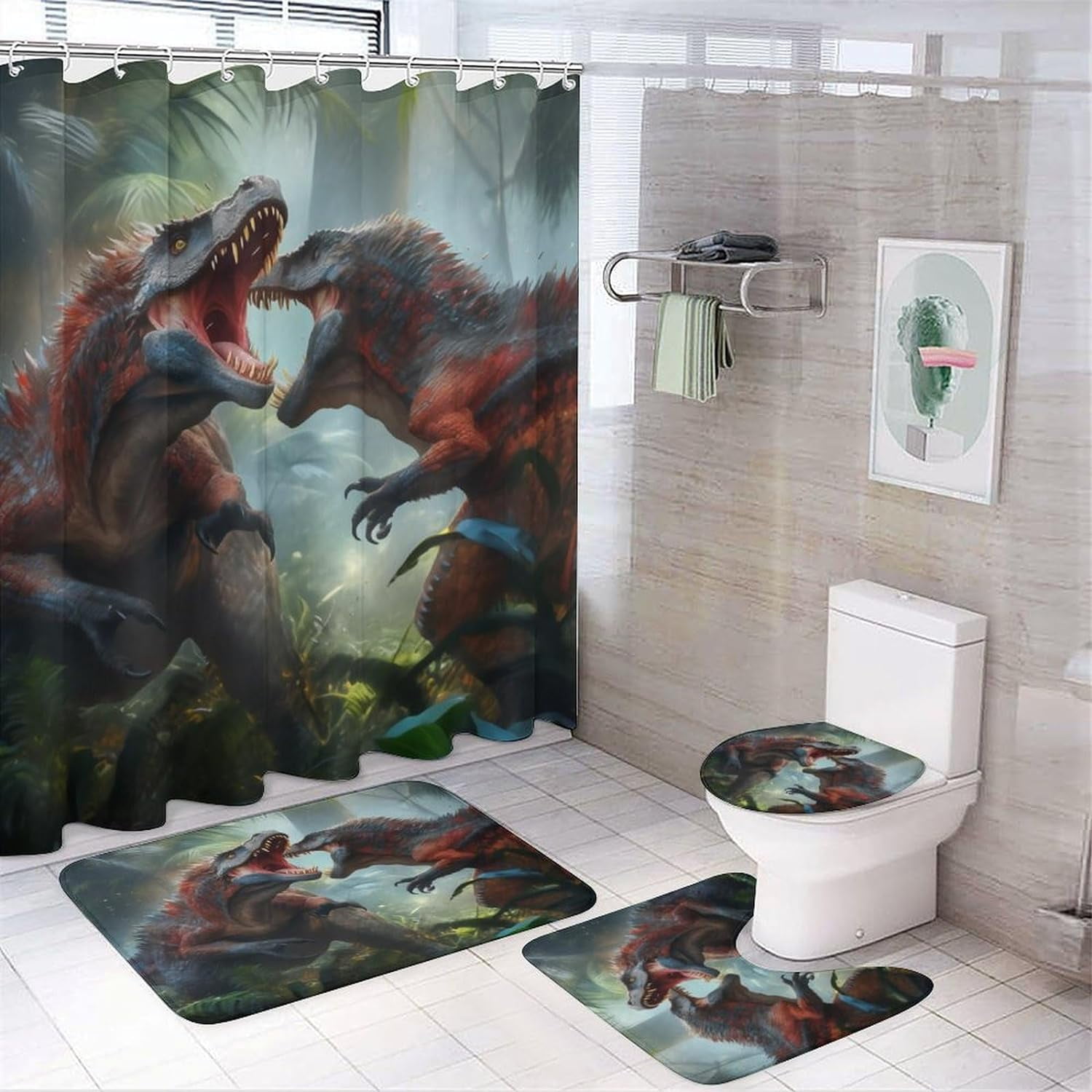 Dinosaur Shower Curtain Sets with Rugs 4 Piece, Decor for Bathroom ...