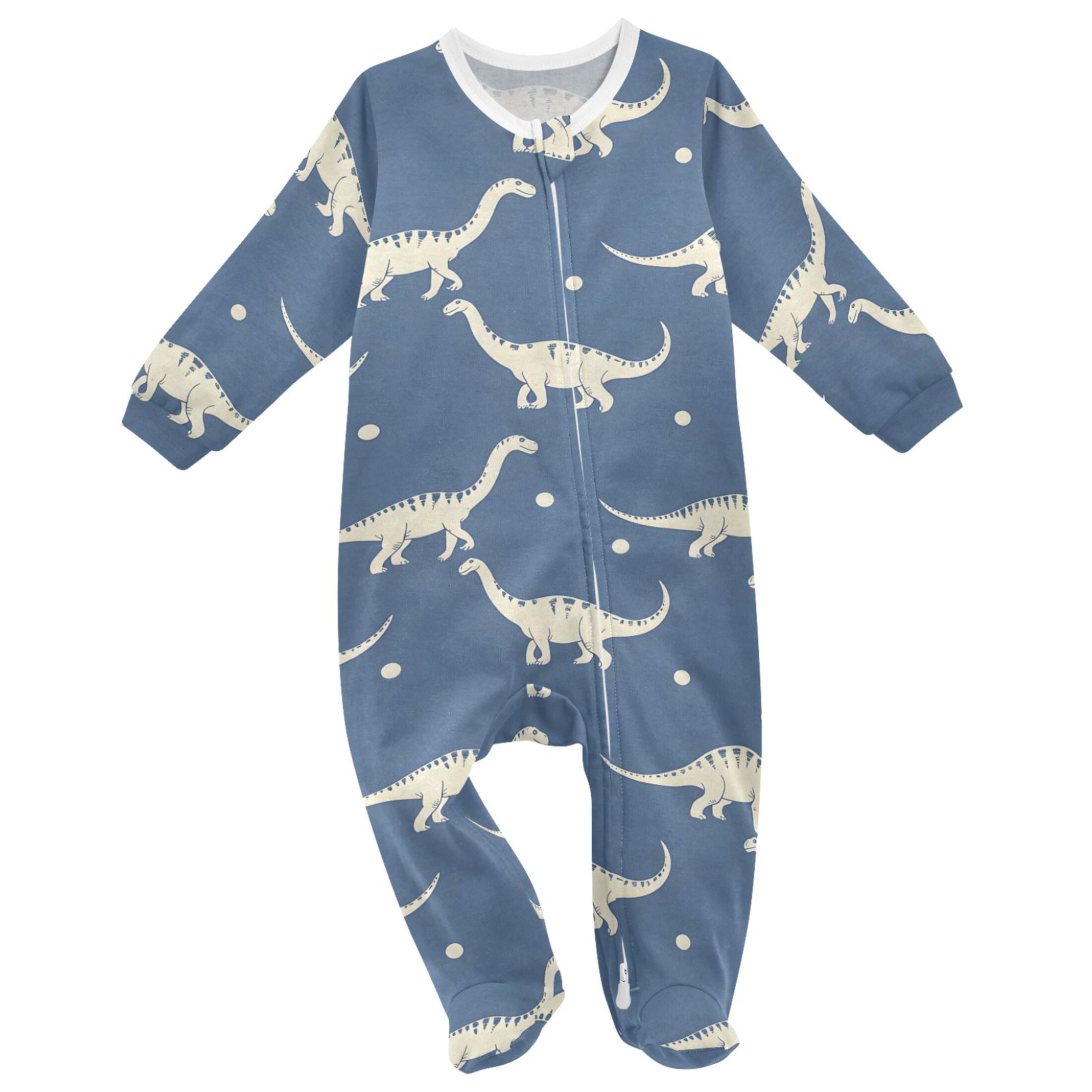 Dinosaur Silhouettes Blue Baby Sleeper One-Piece Footies Newborn ...