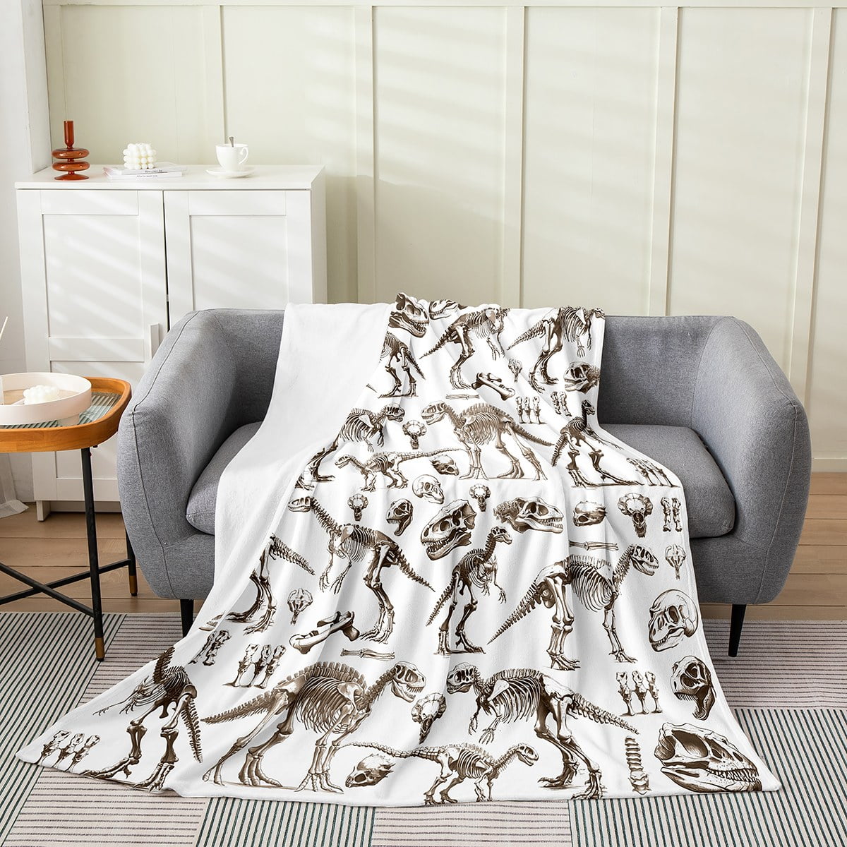 Dinosaur Skeleton Bed Blanket,Animals Flannel Blanket,Sketch Dinosaur ...