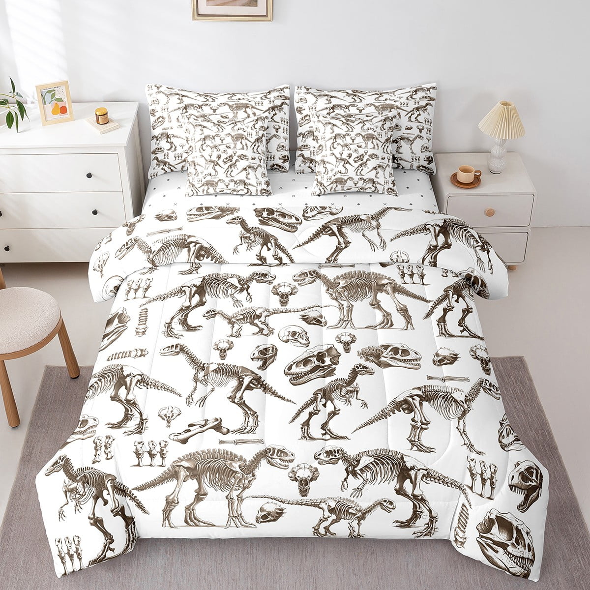 Dinosaur Skeleton Bedding Set Queen,Animals 7Pcs Comforter Set,Sketch ...