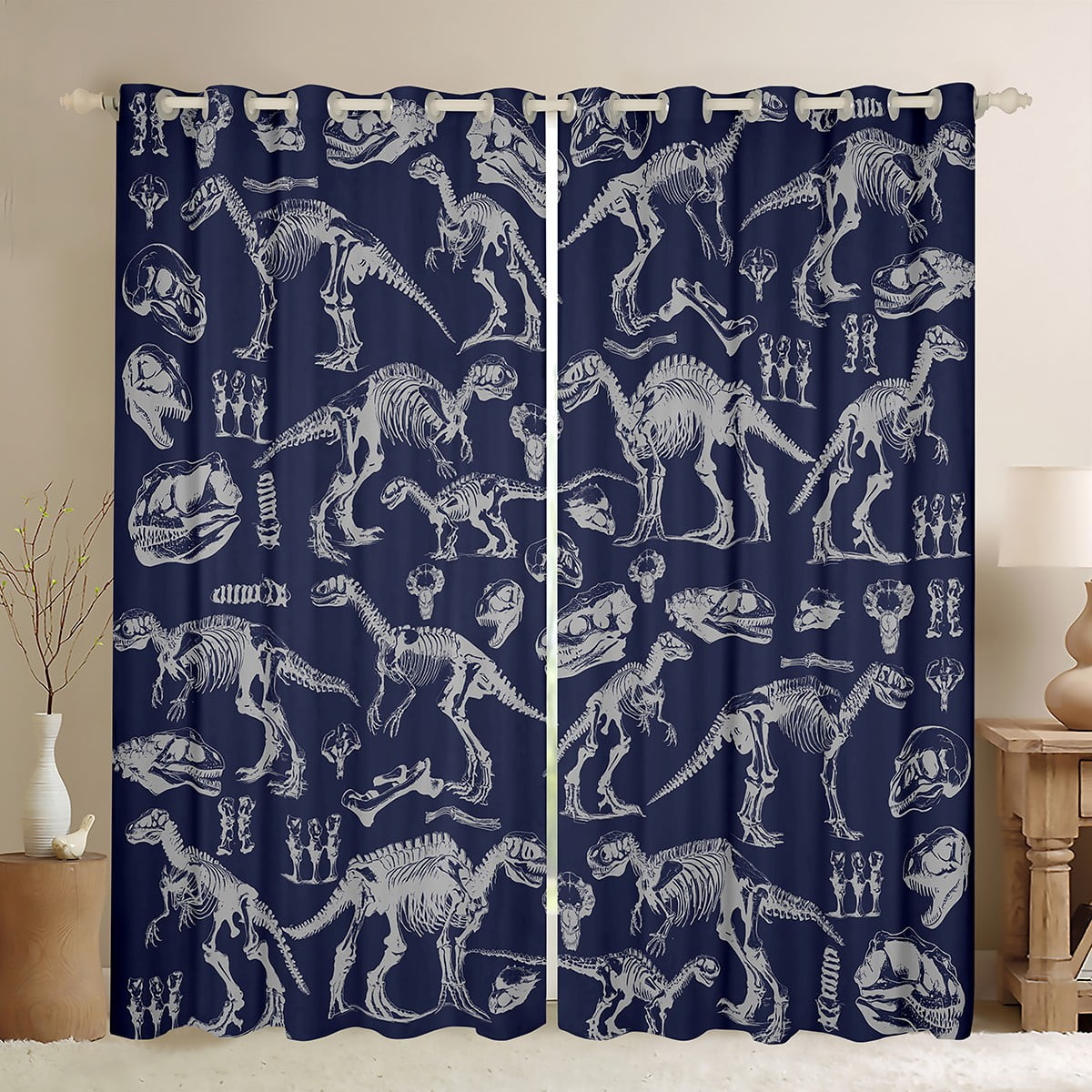Dinosaur Skeleton Curtains,Dinosaur Sugar Skull Window Curtain,Animals ...