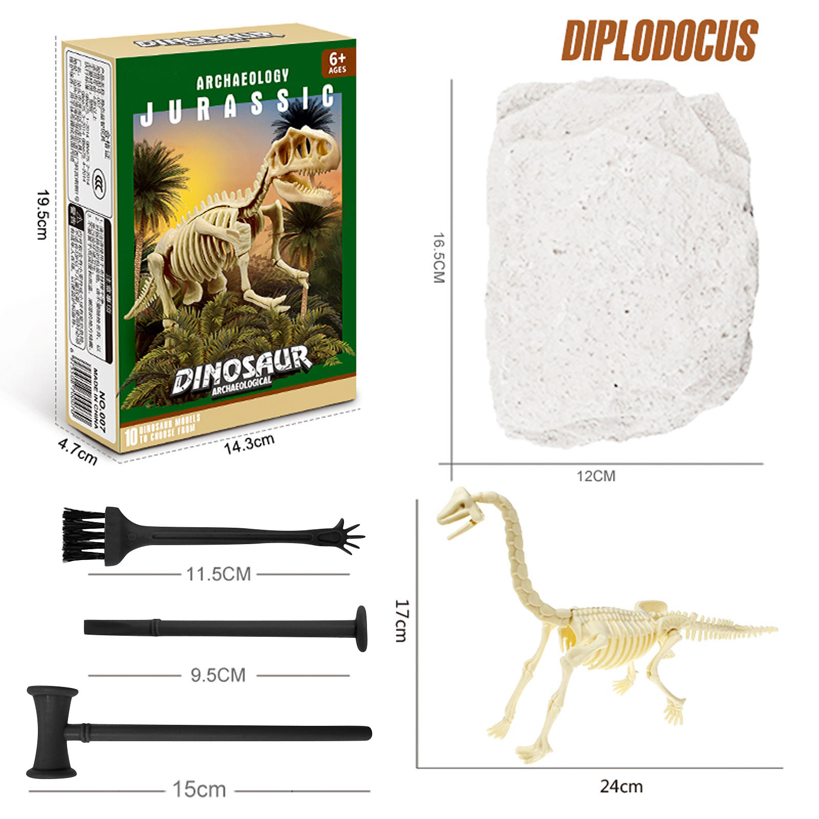 Dinosaur Skeleton Dig Kit, Dinosaur Fossil Excavation Model, Simulated ...