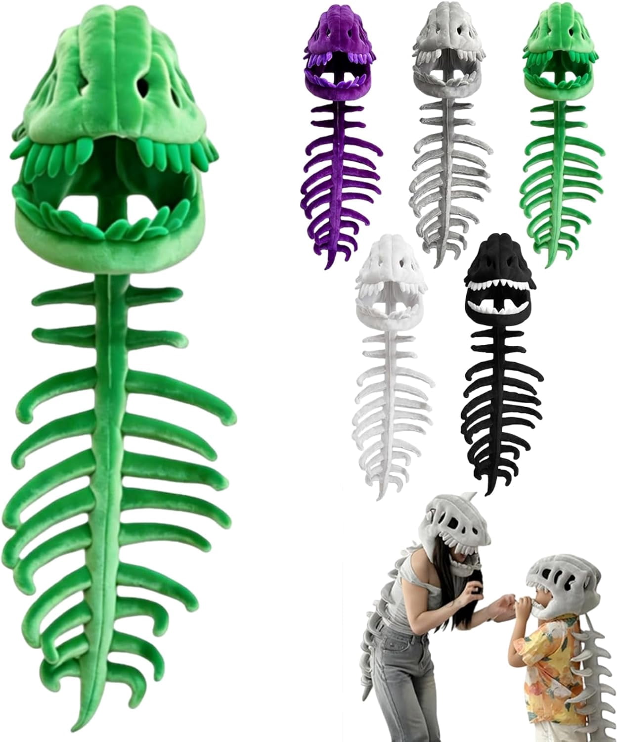 Dinosaur Skeleton Halloween Costume, 3D Spinosaurus Skull Mask & Plush ...
