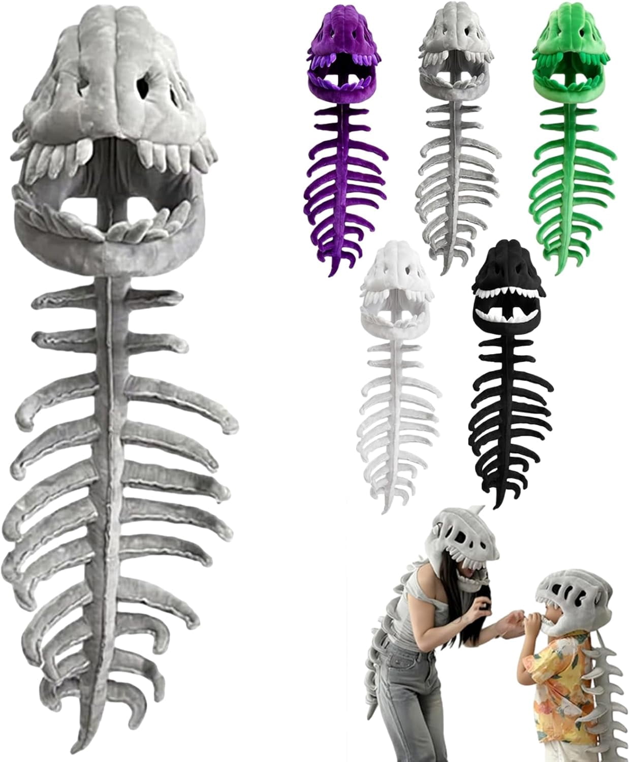 Dinosaur Skeleton Halloween Costume, 3D Spinosaurus Skull Mask & Plush ...