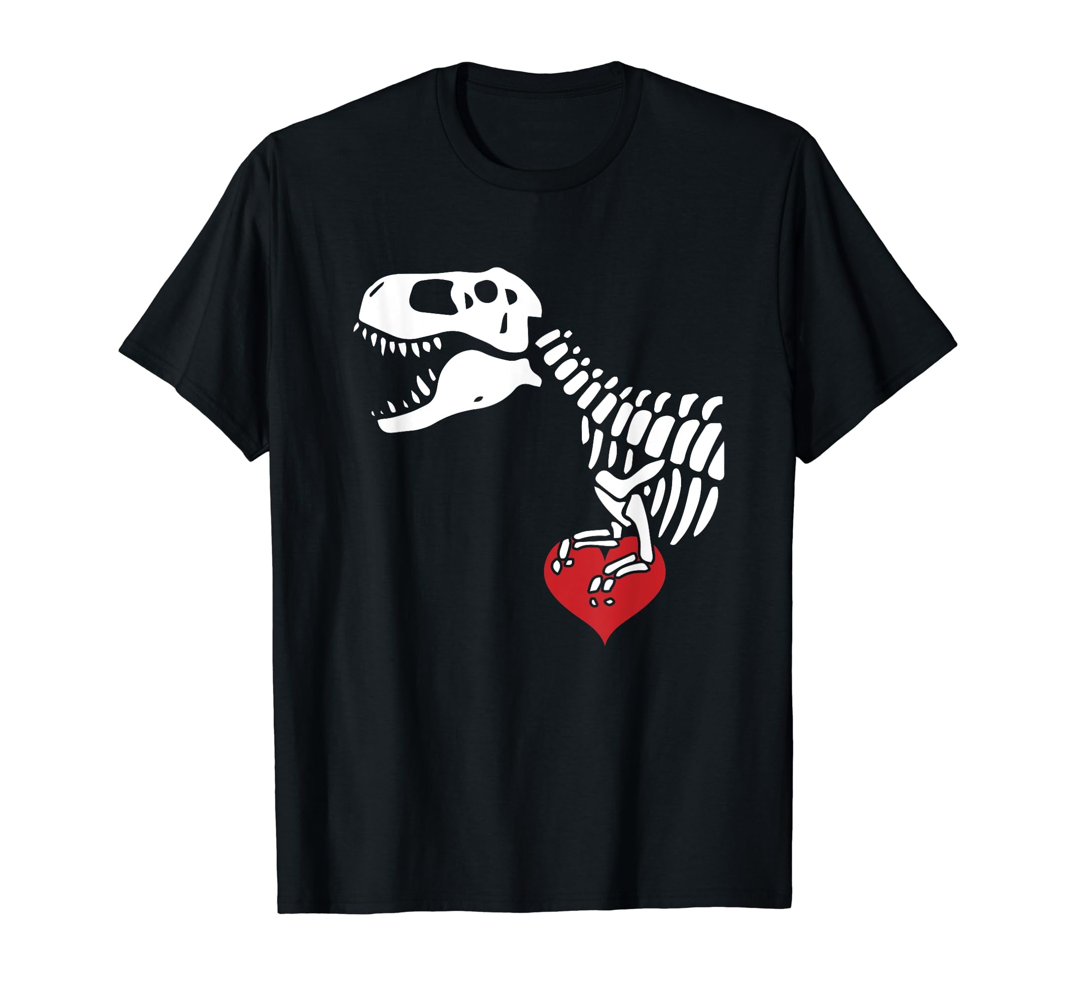 Dinosaur Skeleton Heart Valentines Day Cute T-Rex Love T-Shirt Black ...