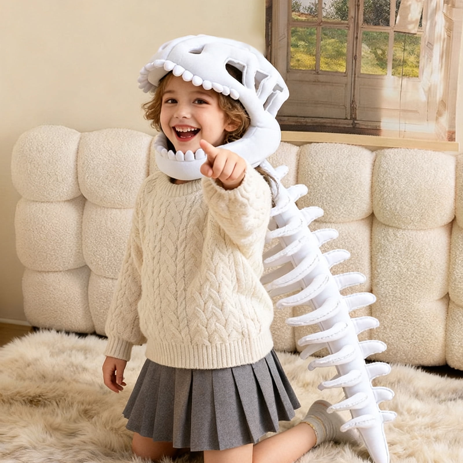 Dinosaur Skeleton Plush Hat & Tail Set, Colorful / Vibrant Design ...
