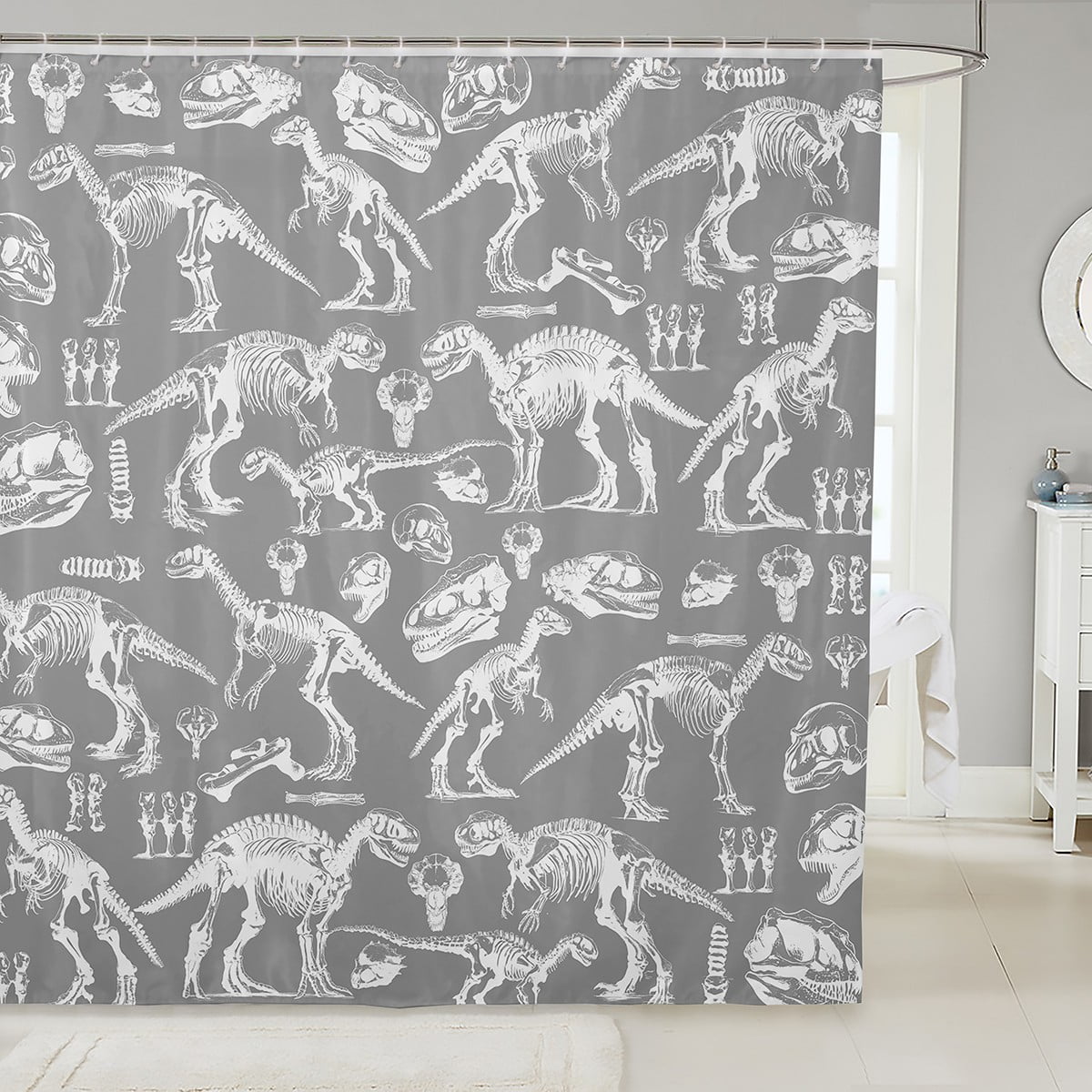 Dinosaur Skeleton Shower Curtain,Sugar Skull Dinosaur Bathroom Curtain ...