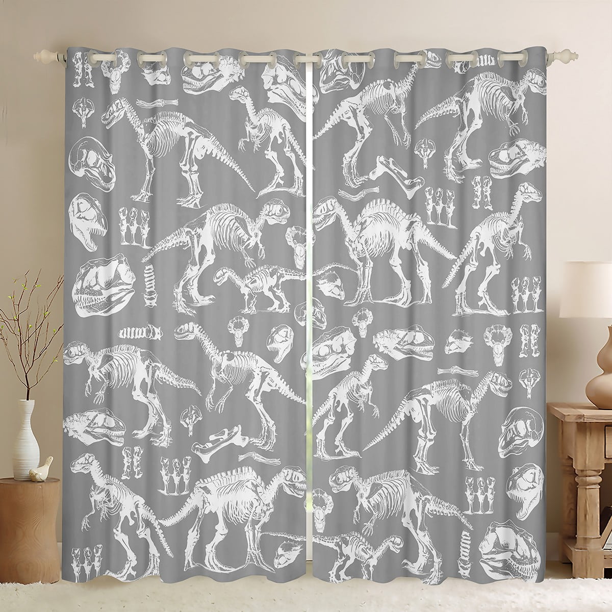 Dinosaur Skeleton Window Curtain,Sugar Skull Dinosaur Curtains,Animals ...