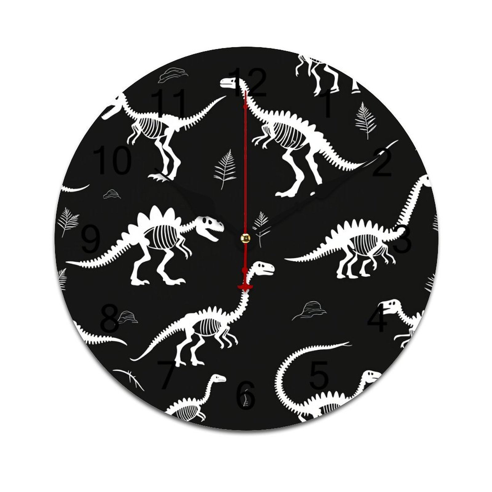 Dinosaur Skeletons Black Background Word Saying Big Wall Clock Home ...