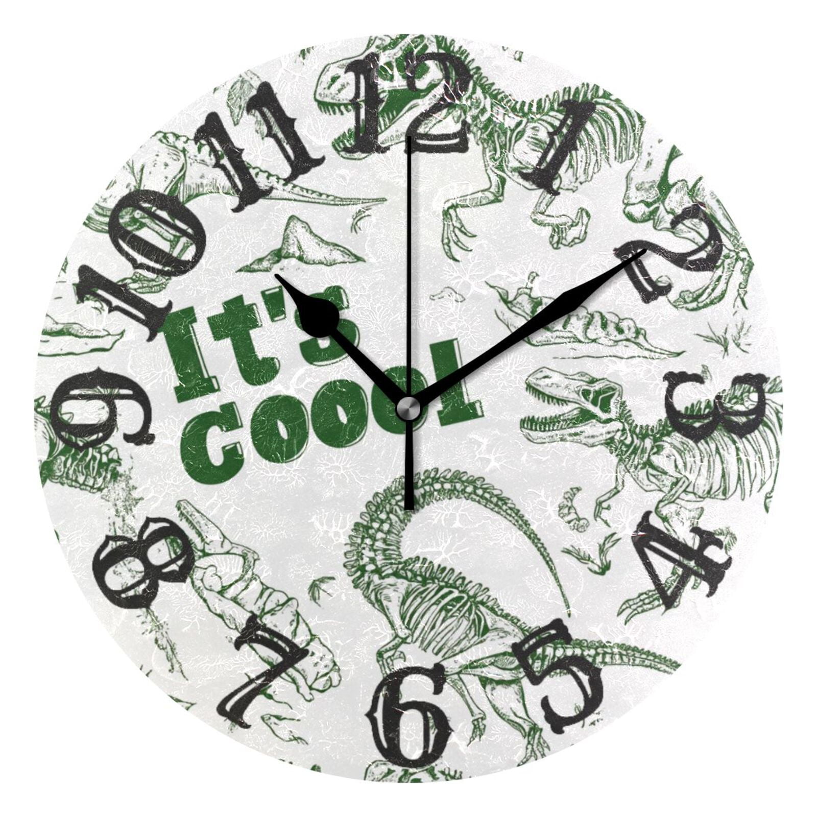 Dinosaur Skeletons Green Wall Clock 10 inch Non-Ticking Easy to Read ...
