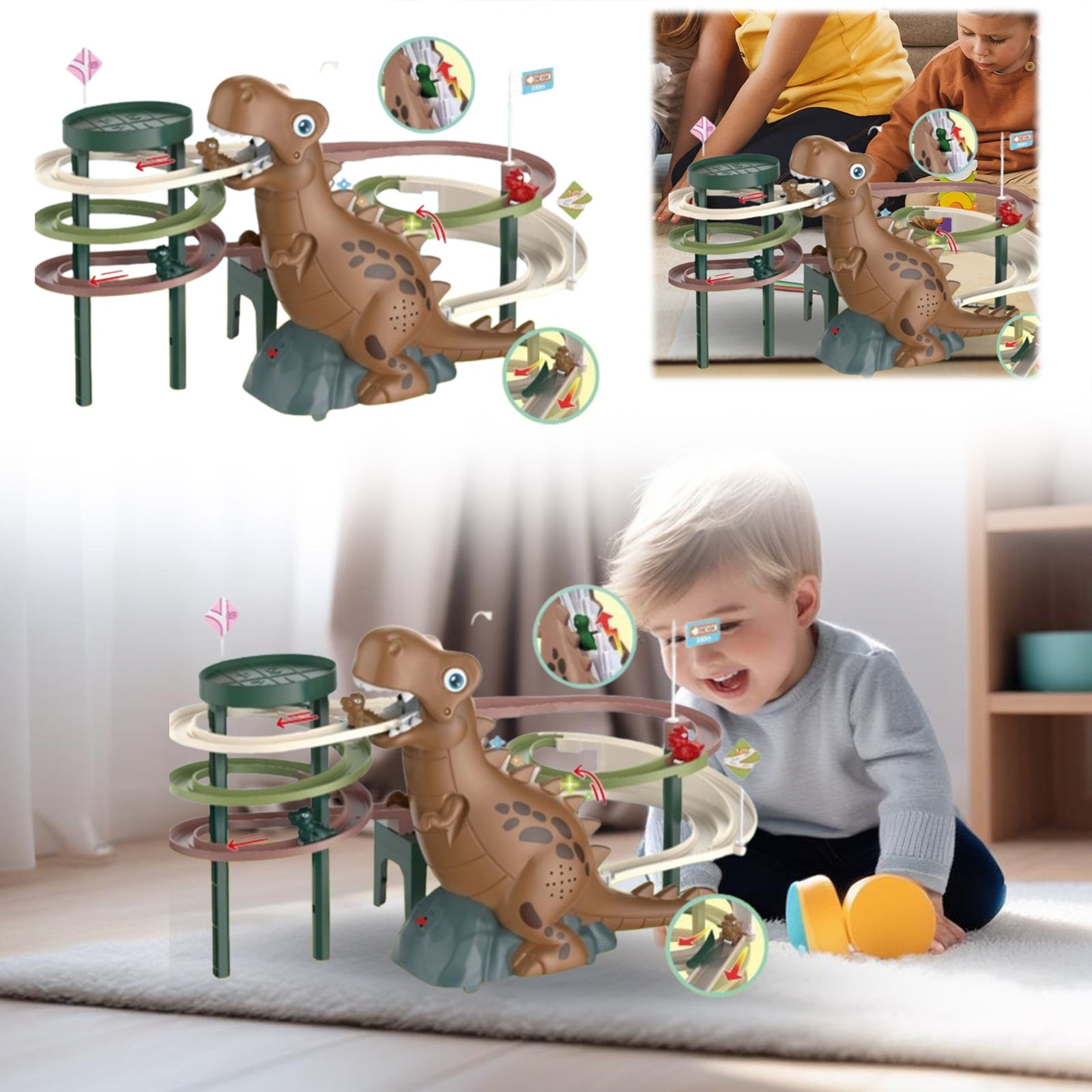 Dinosaur Slide Track Toy Educational Learning Playset For Kids Indoor ...