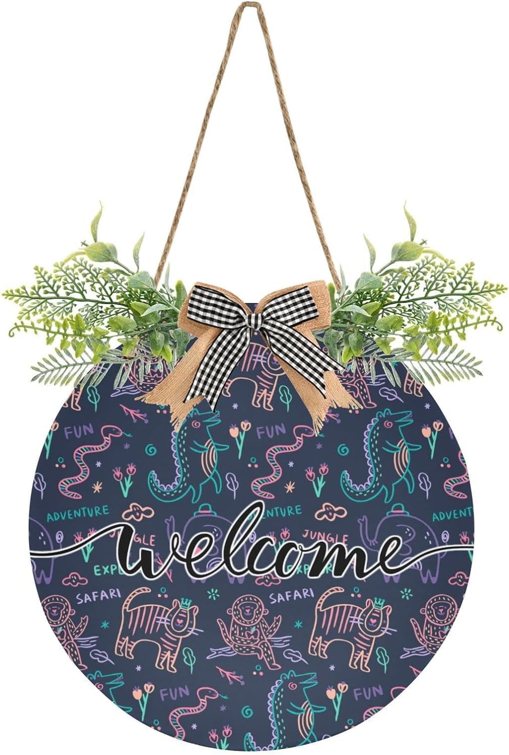 Dinosaur Snake Elephant Cartoon Welcome Sign Farmhouse Front Porch Door ...