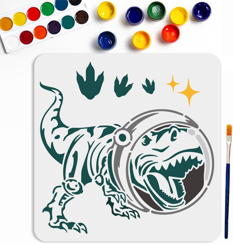 Dinosaur Space Stencil 11.8×11.8inch Large Space Theme Animal Stencils ...