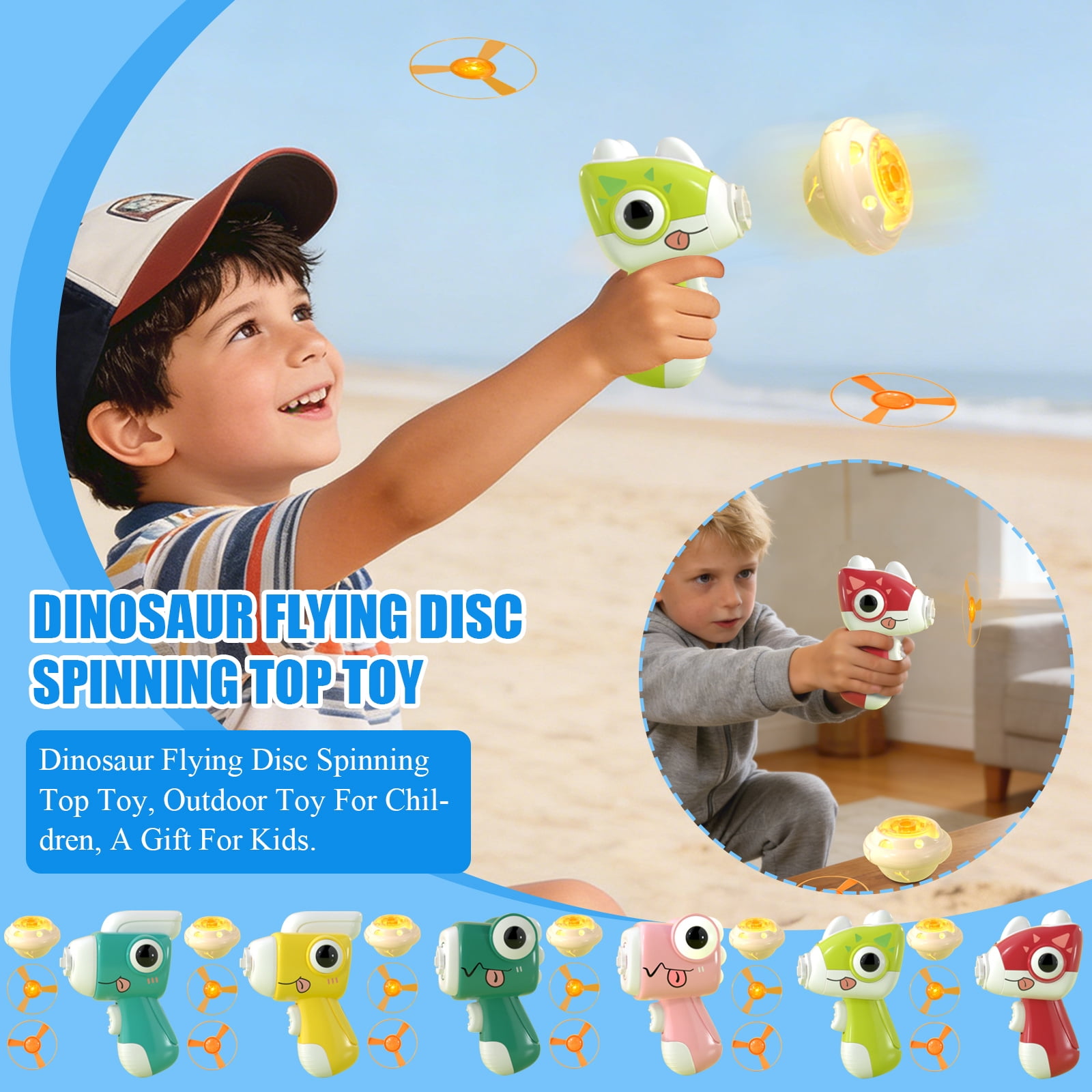Dinosaur Spinning Top Toy With Handgun Launcher, 4 Non-Light Flying ...