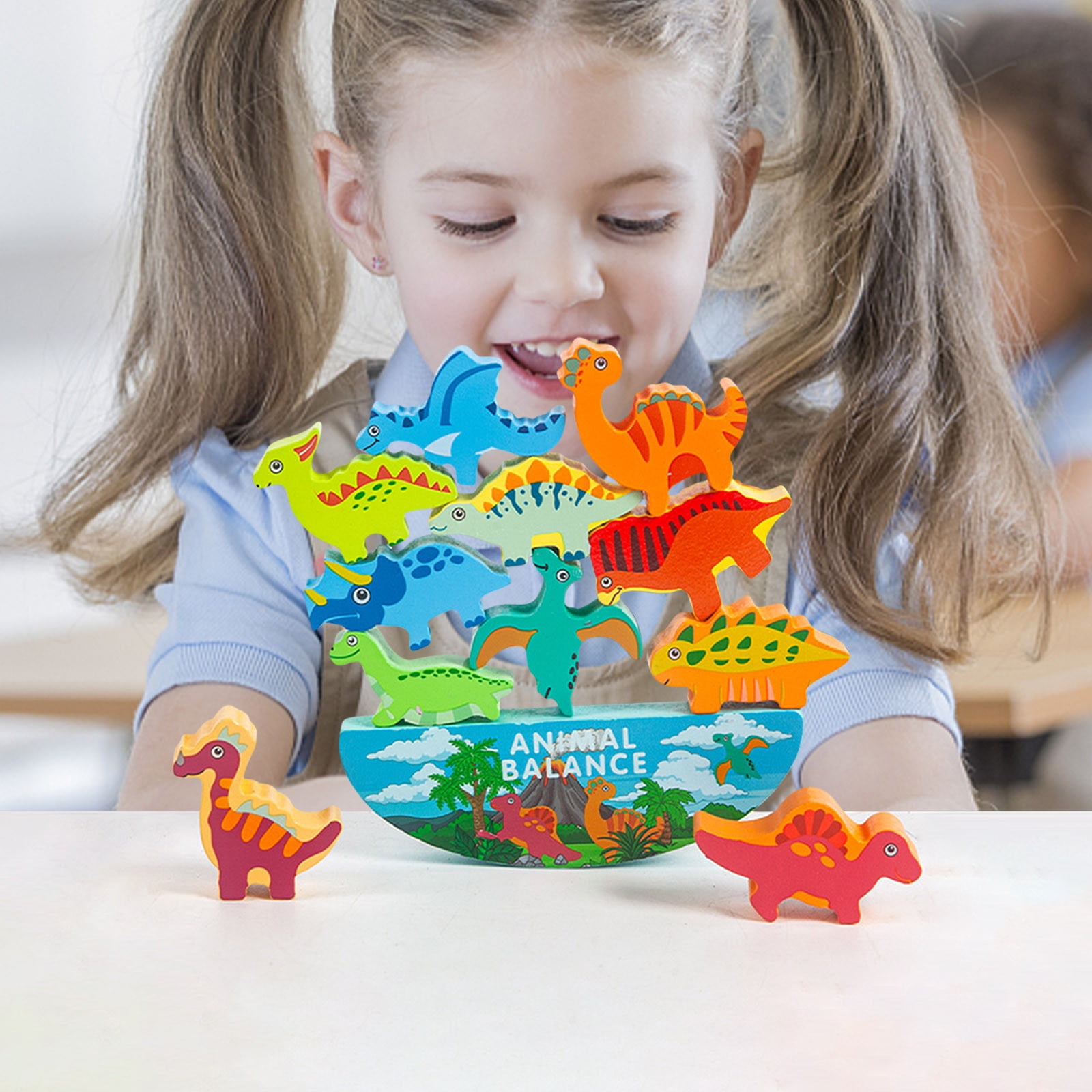 Dinosaur Stacking Blocks STEM Toy - 6 Balance Puzzles w/ Animal Figures ...