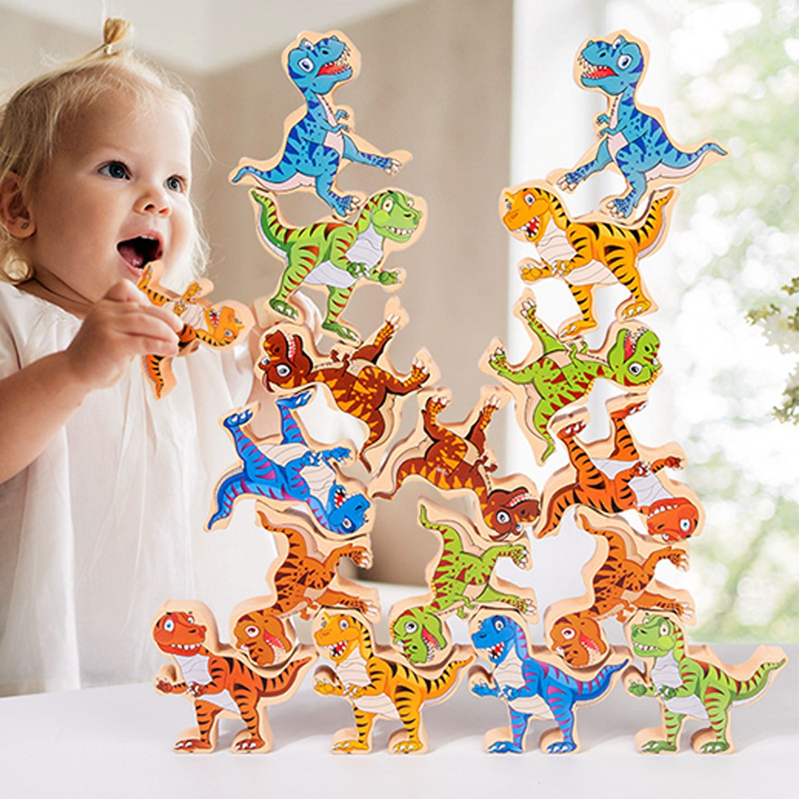 Dinosaur Stacking Toys, Educational Wooden Dinosaur Blocks for Kids, 16 ...