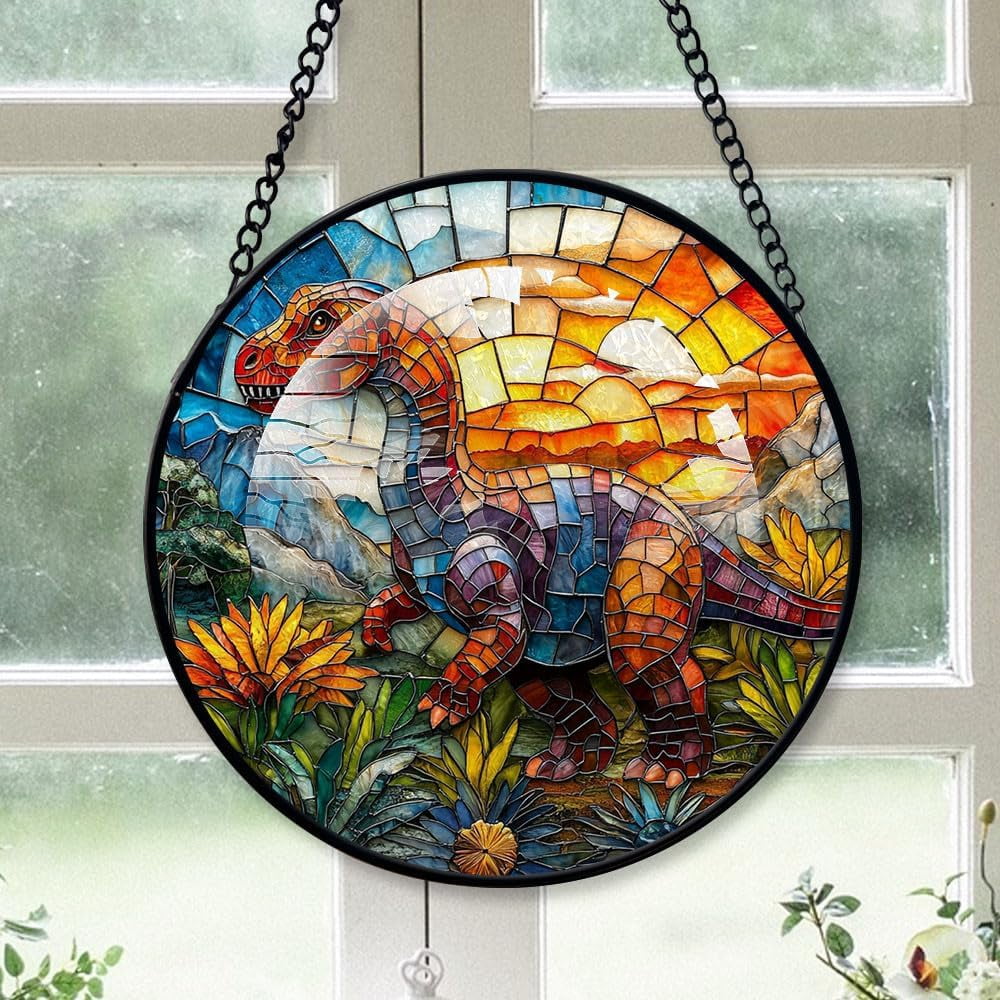 Dinosaur Stained Glass Suncatcher, Dinosaur Christmas, Dinosaur Stained ...