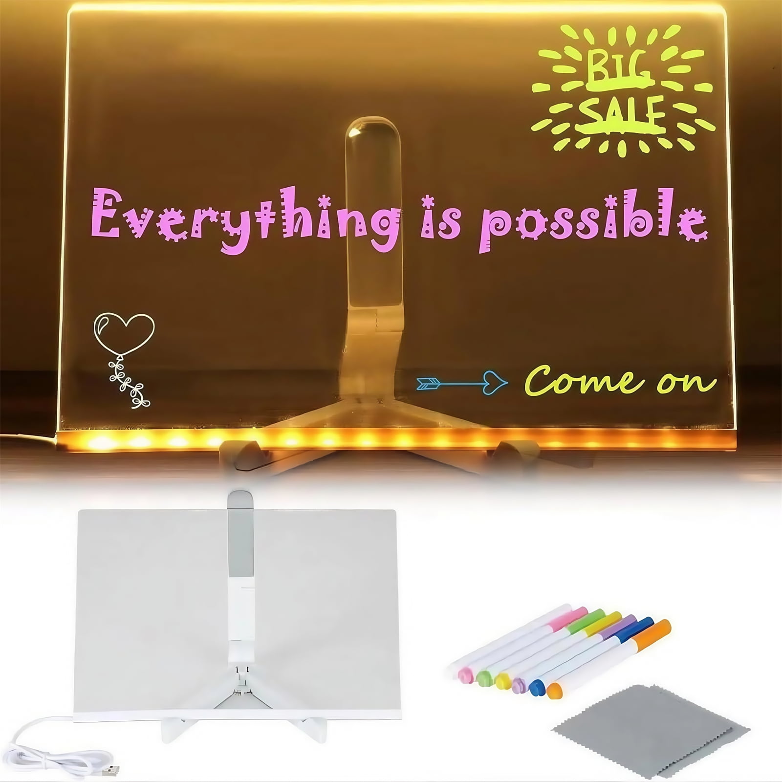 LED Note Board with 7 Colors Pen Magic Writing Drawing Board Glowing ...