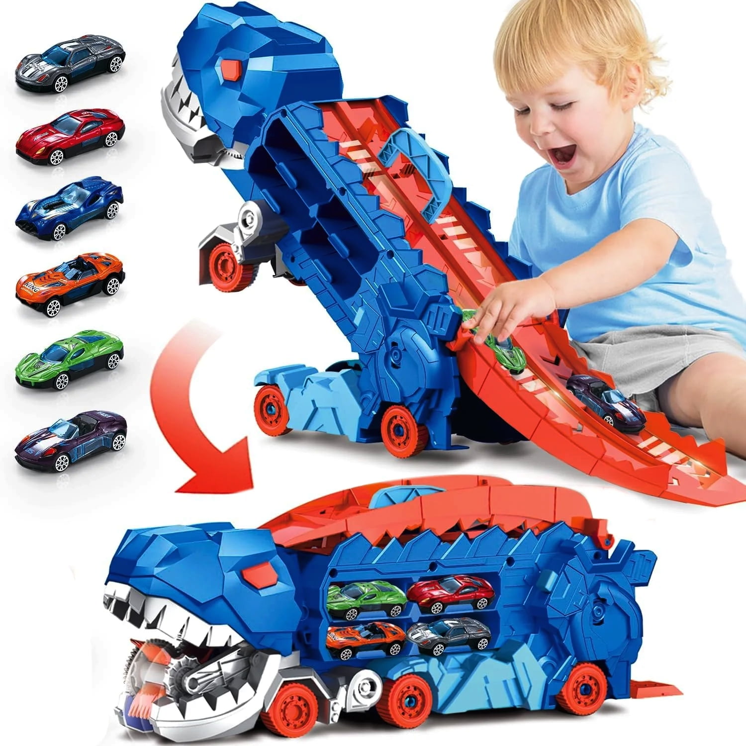 Dinosaur Storage Truck Toys,Swallowing Metal Car Transform into ...
