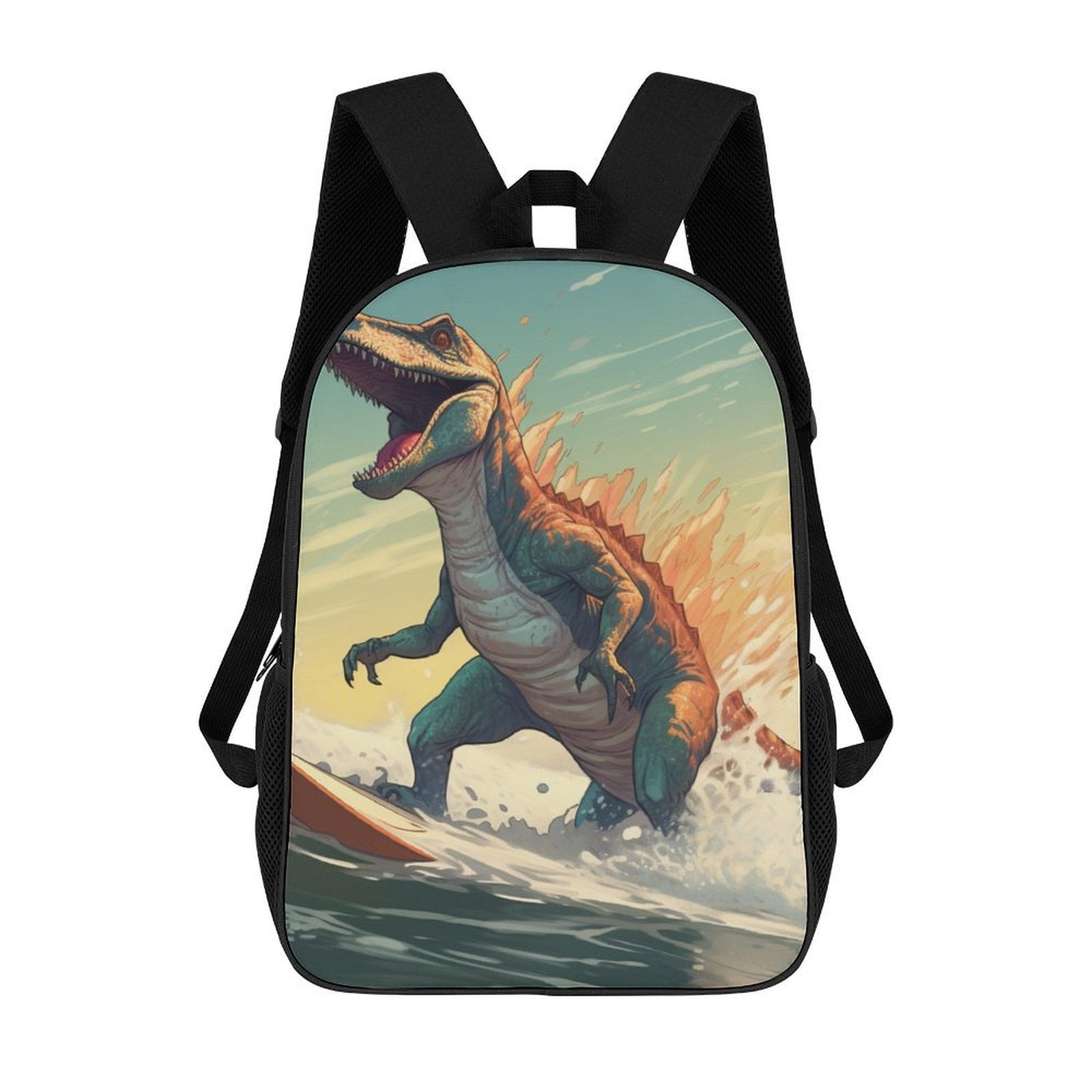 Dinosaur Surfing Epic Ocean Wave Big Student Laptop Backpack For ...