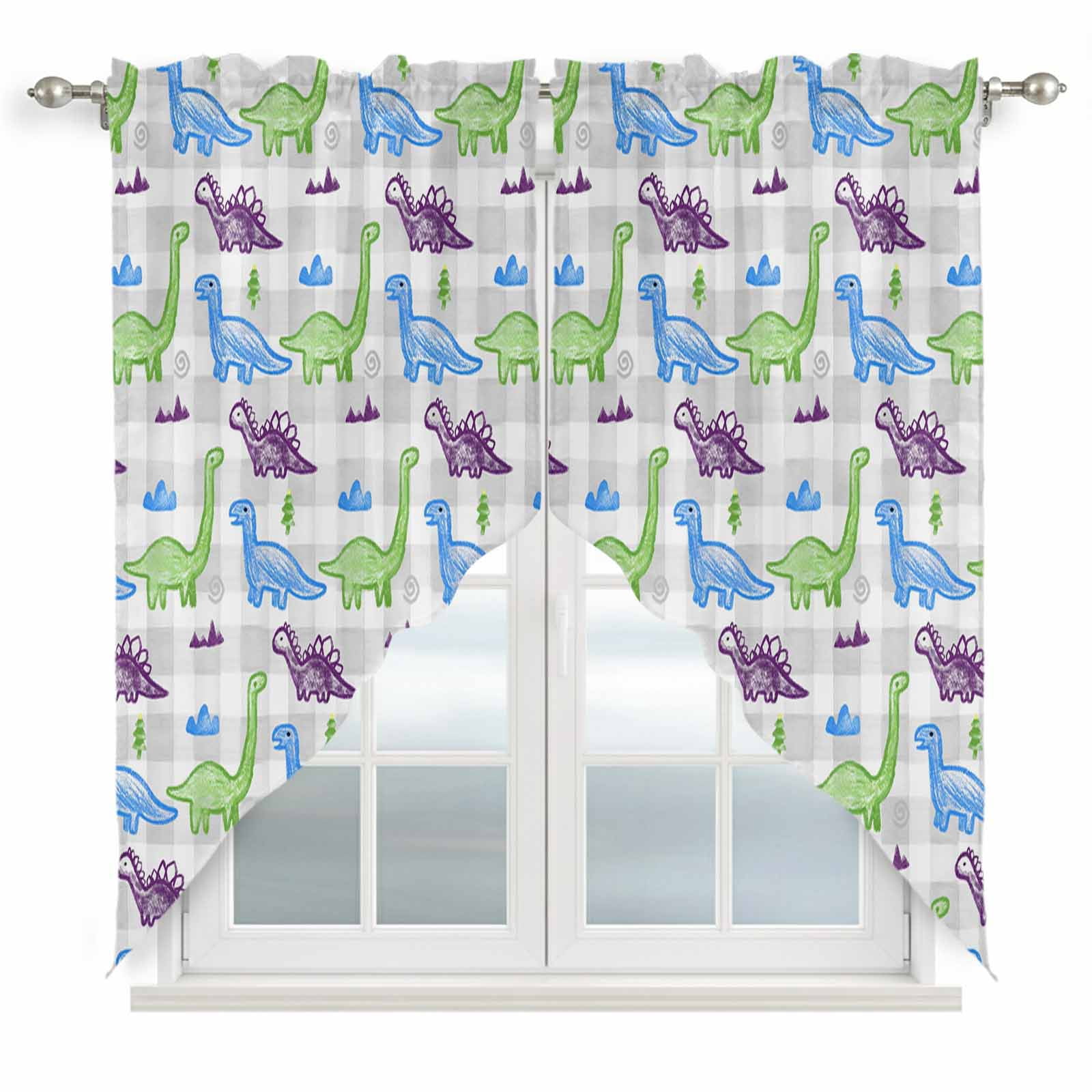 Dinosaur Swag Curtain Valance for Window 2 Panels Cartoon Green Blue ...