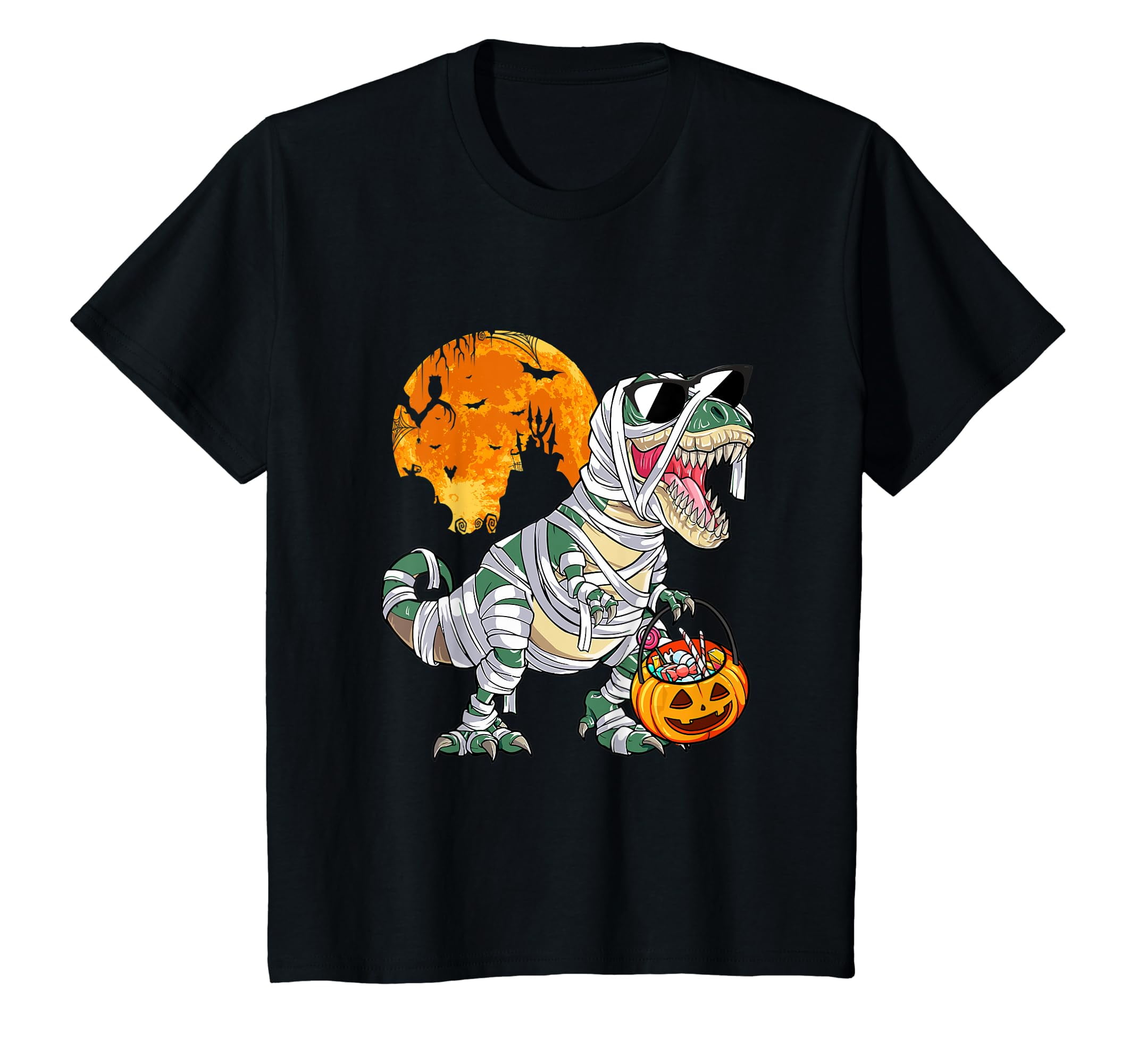 Dinosaur T rex Mummy Candy Basket Funny Halloween Boy Men T-Shirt ...