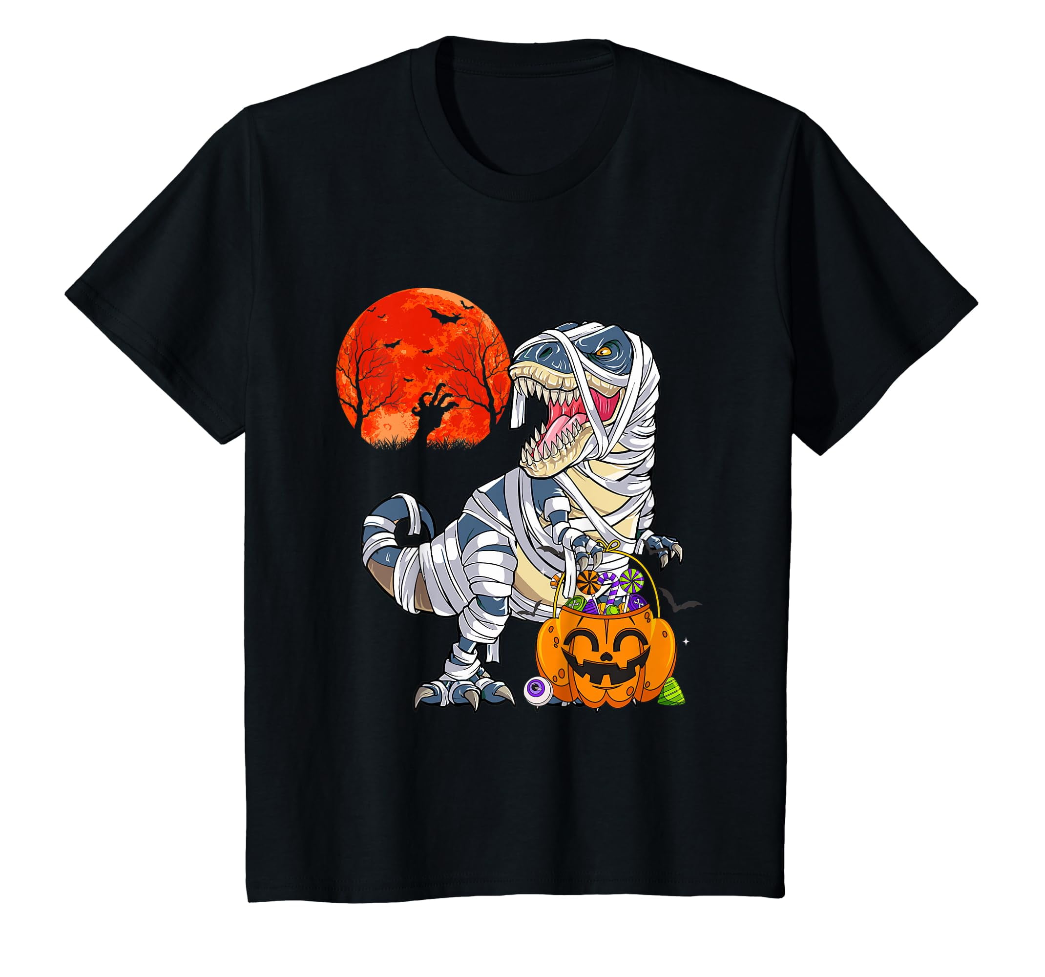Dinosaur T rex Mummy Candy Bucket Funny Halloween Boy Men T-Shirt ...