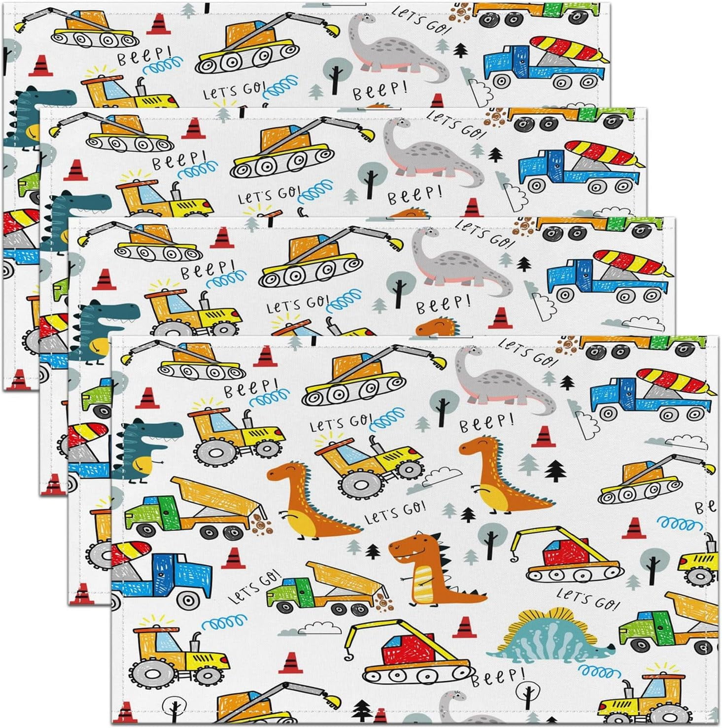 Dinosaur Table Mats Placemat 12"x18" Cartoon Construction Car Placemats ...