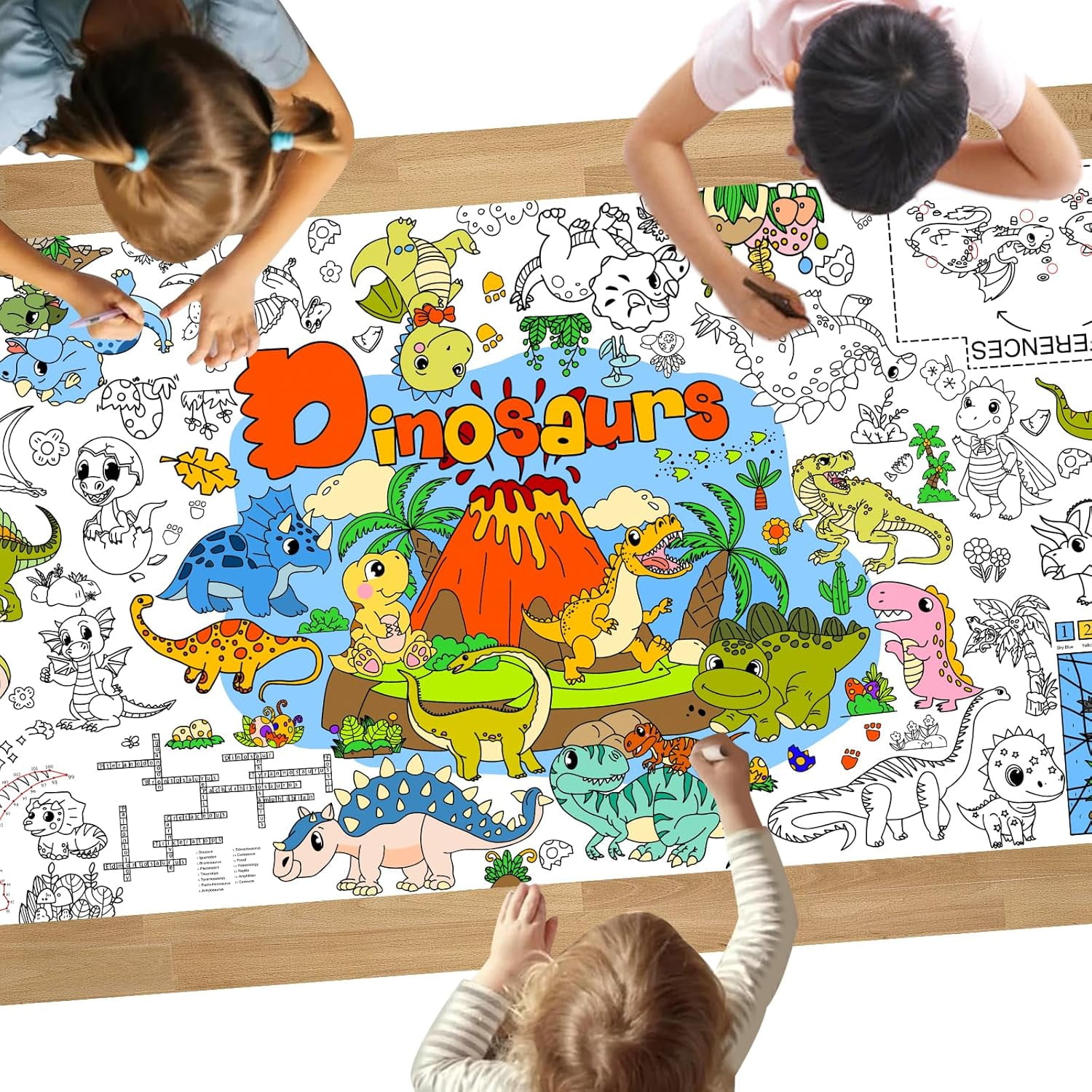 Dinosaur Tablecloth Giant Coloring Poster, 72 x 35.5 Inch Drawing Paper ...