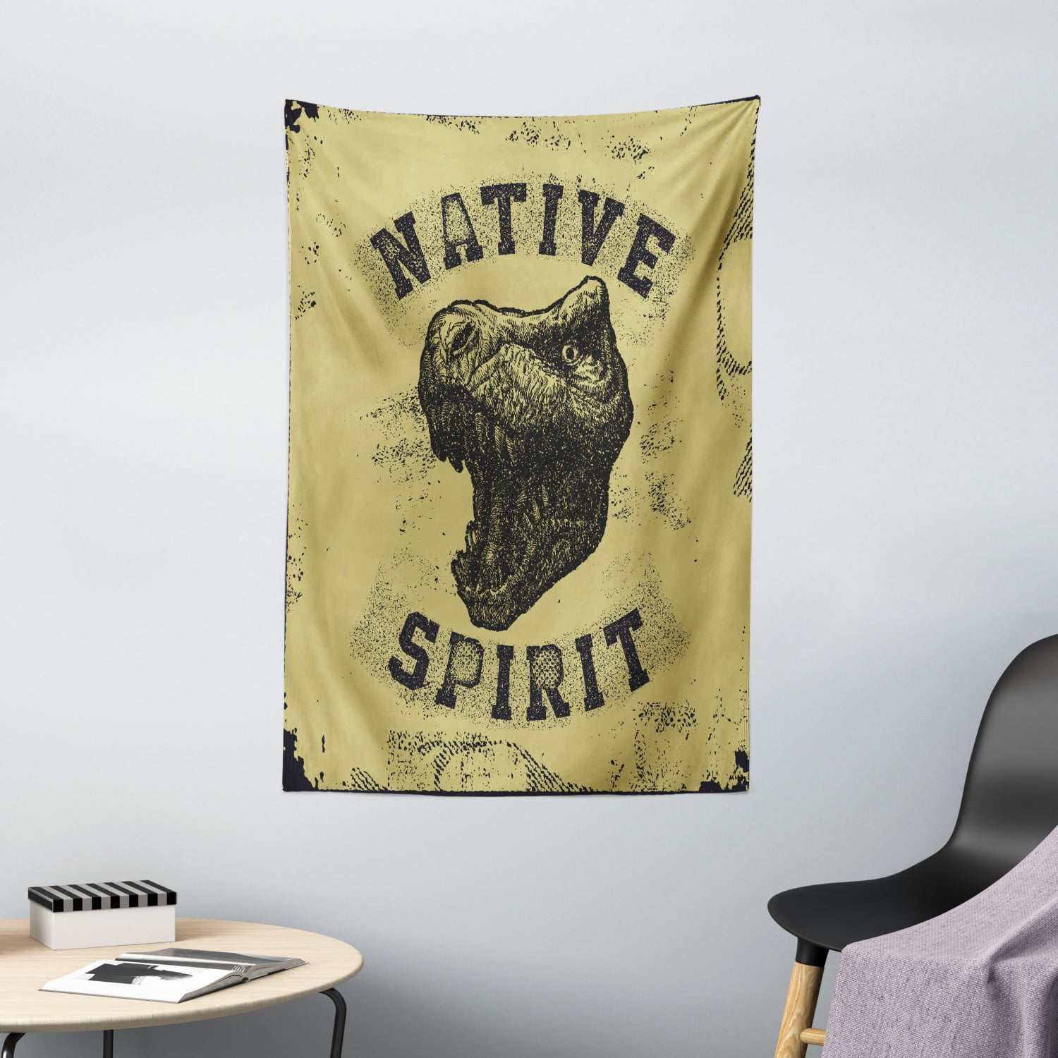 Dinosaur Tapestry, Hand Drawn Roaring Tyrannosaurus Portrait Native ...